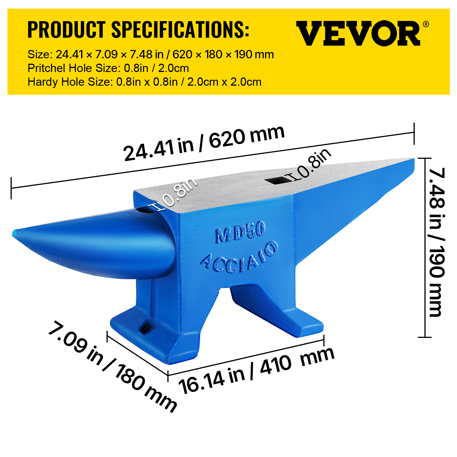 Steel Anvil Blacksmith 110.2LBS (50KG) Forged Steel W/ Round And Square ...