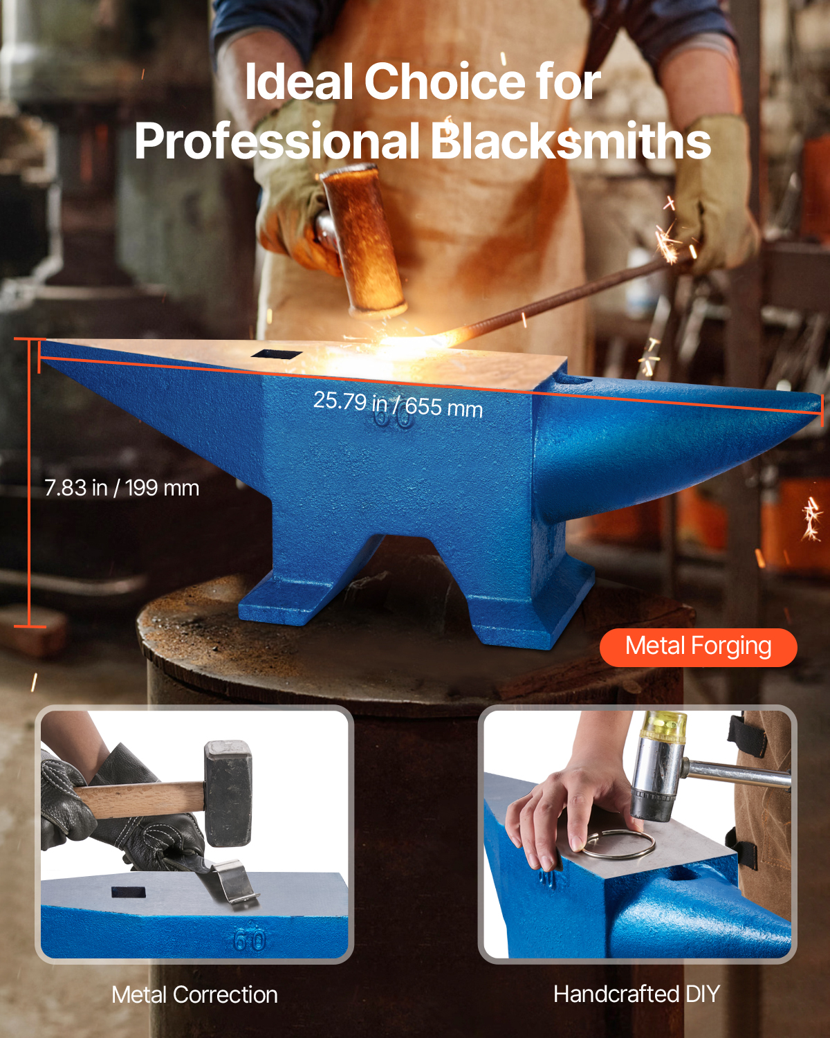 132lb Blacksmith Anvil Steel Anvil 60kg Solid Heat Treated Round Horn ...