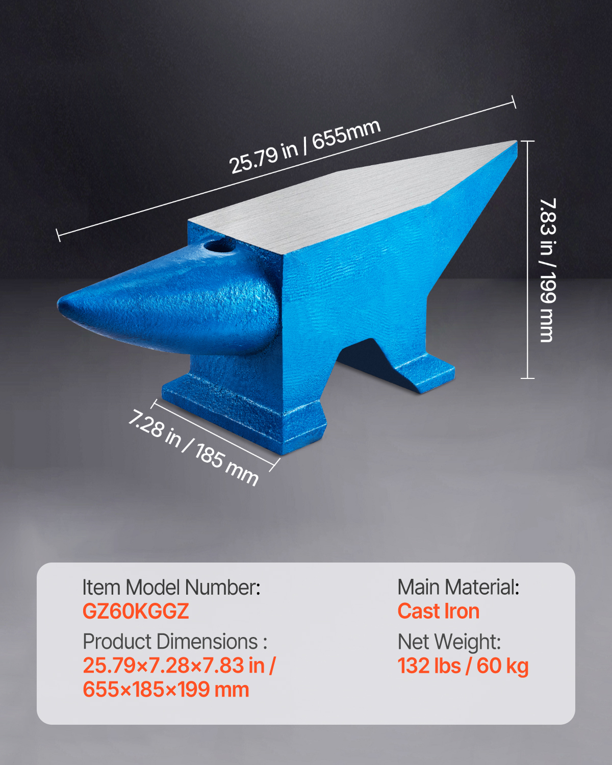 132lb Blacksmith Anvil Steel Anvil 60kg Solid Heat Treated Round Horn ...