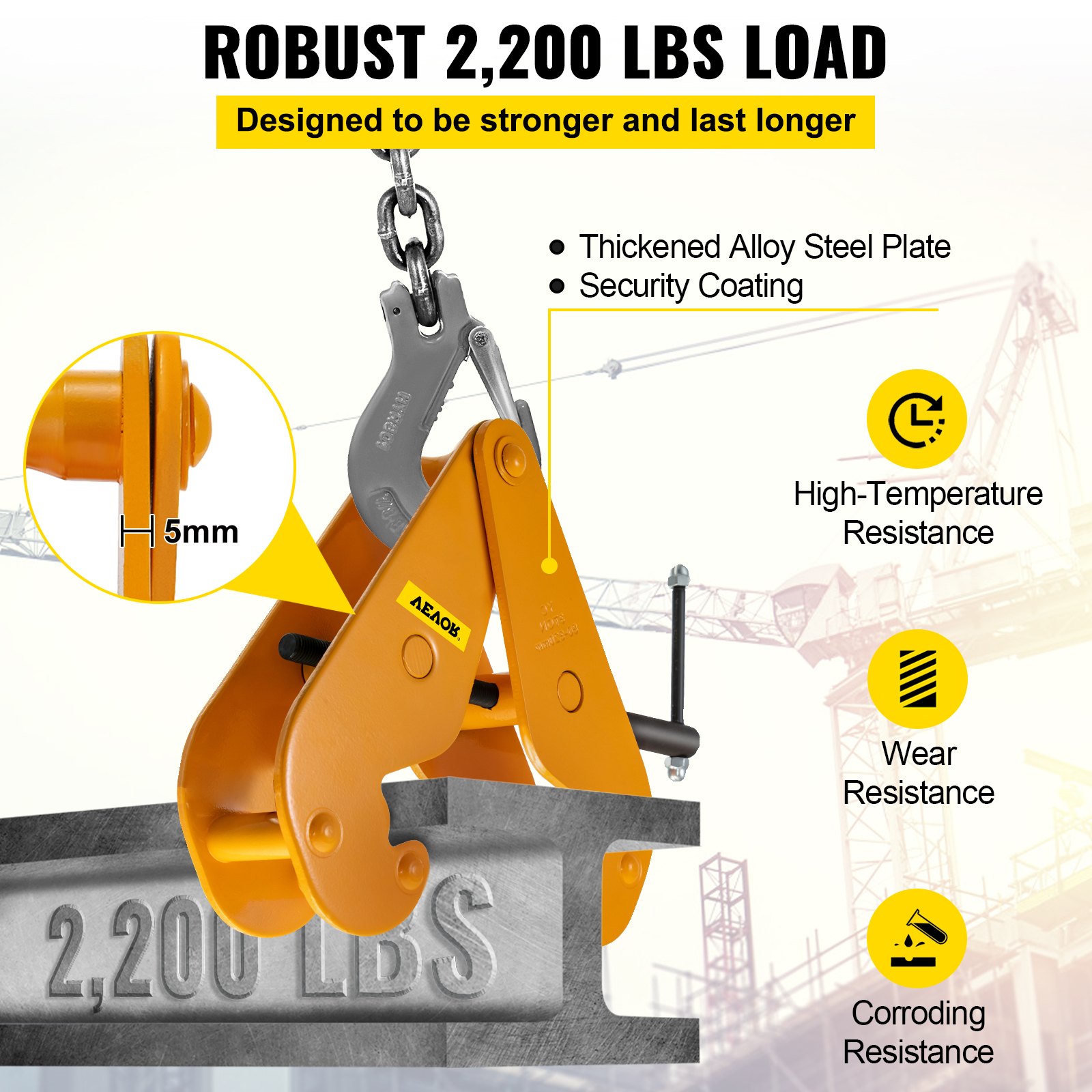 VEVOR 2200lbs/1ton Capacity Beam Clamp I Beam Lifting Clamp 3Inch-9Inch ...