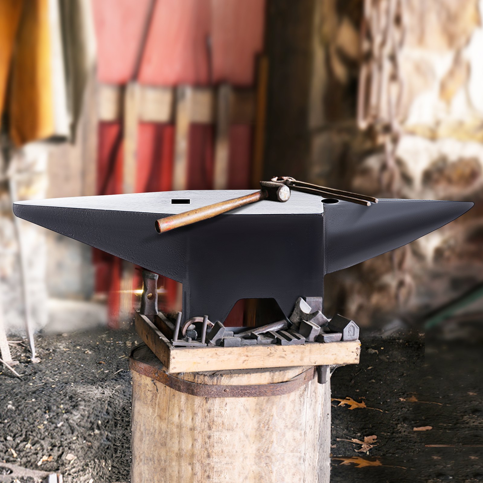 VEVOR Cast Iron Anvil, 110 Lbs(50kg) Single Horn Anvil with Large ...