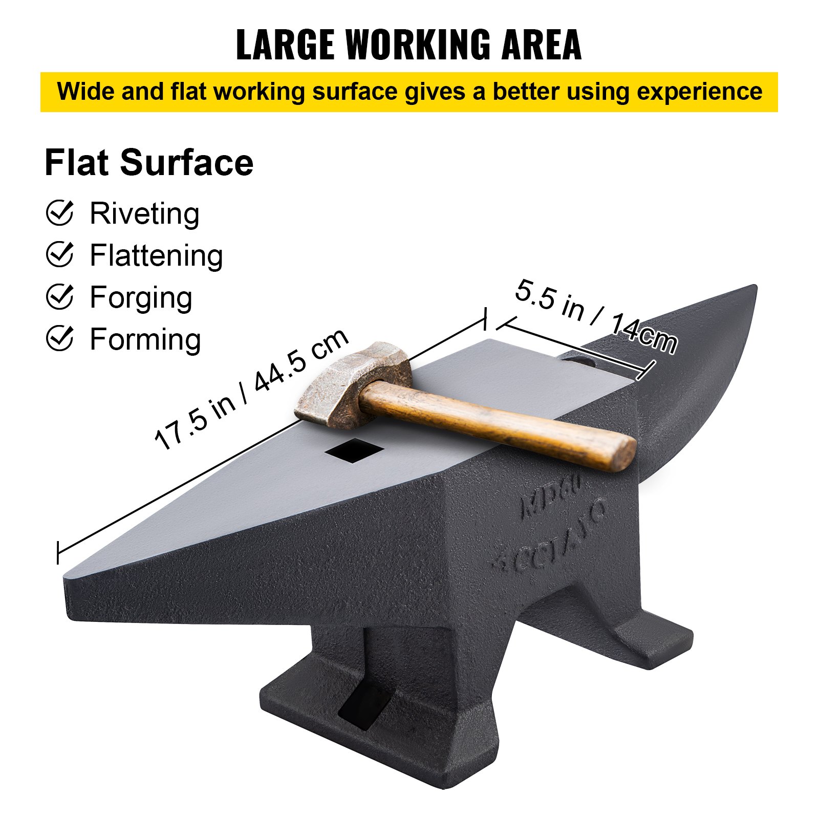 VEVOR Cast Iron Anvil, 132 Lbs(60kg) Single Horn Anvil with Large ...