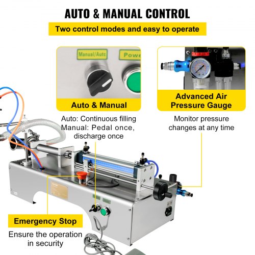 VEVOR Horizontal Pneumatic Liquid Filling Machine 50-500ml, Pneumatic ...