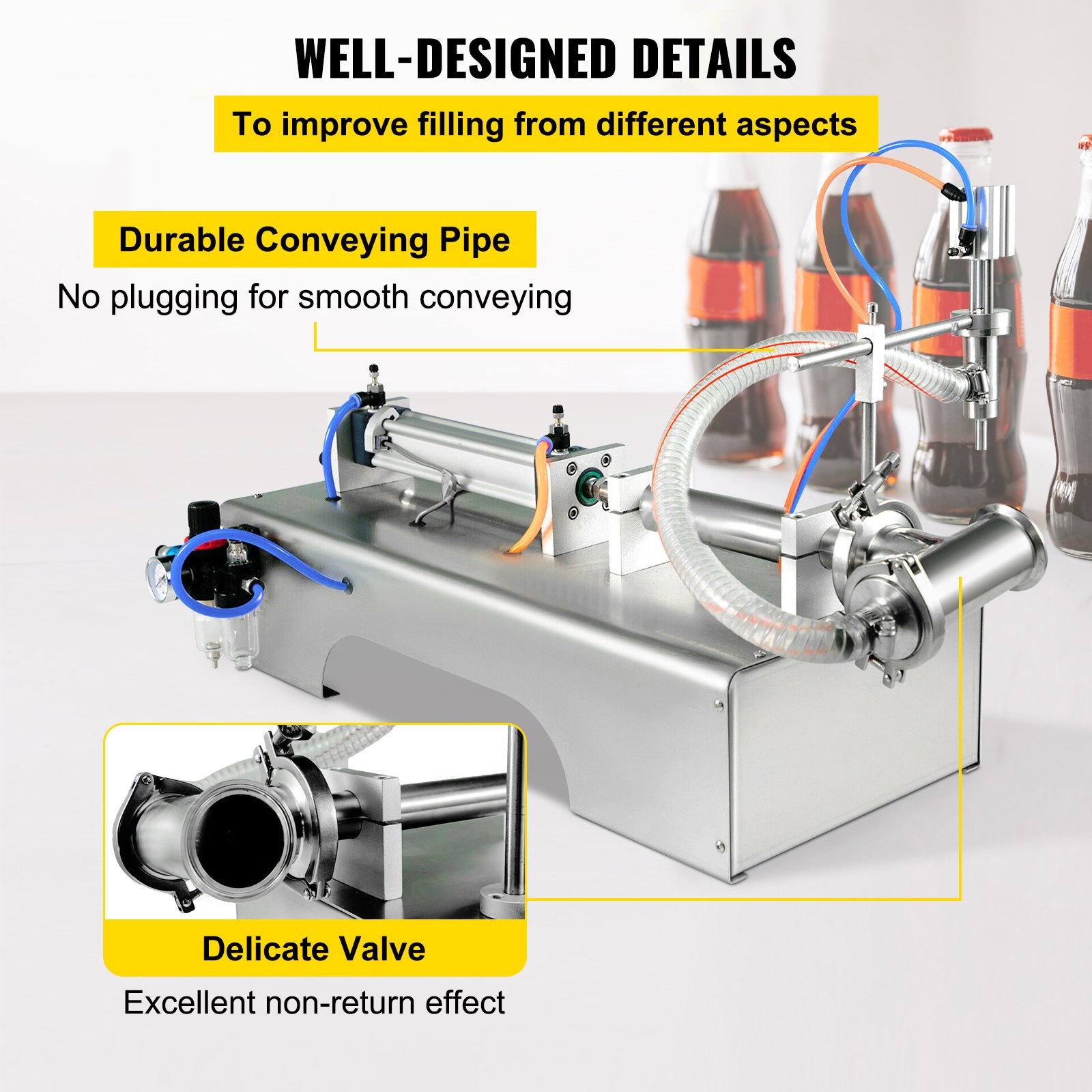VEVOR Horizontal Pneumatic Liquid Filling Machine 50-500ml, Pneumatic Bottle Filling Machine ...