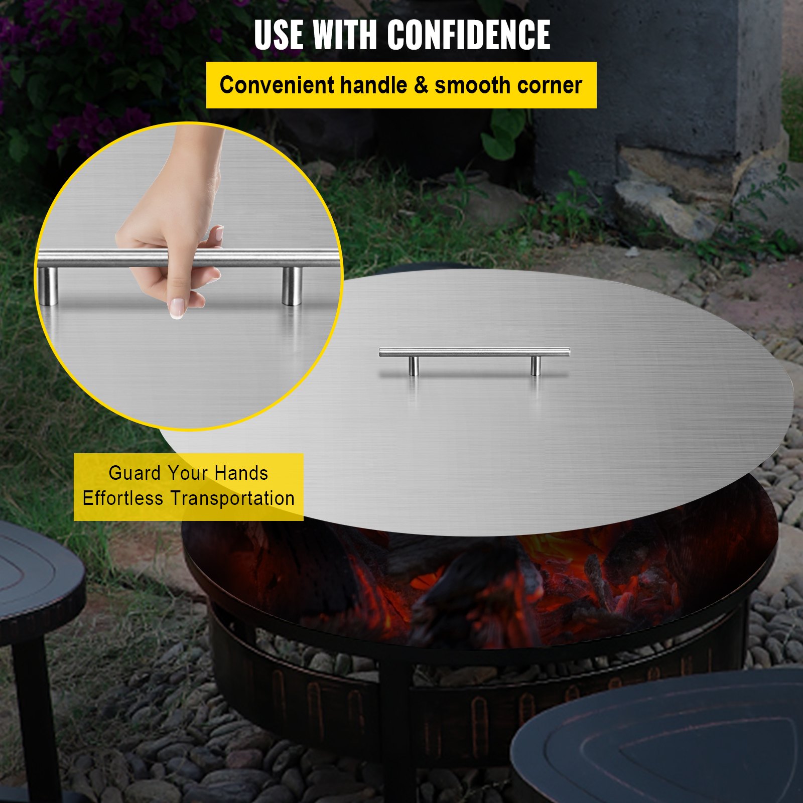 VEVOR Fire Pit Lid Round 20 Inch Fire Pit Ring Lid 1.5 mm Thick 304 ...