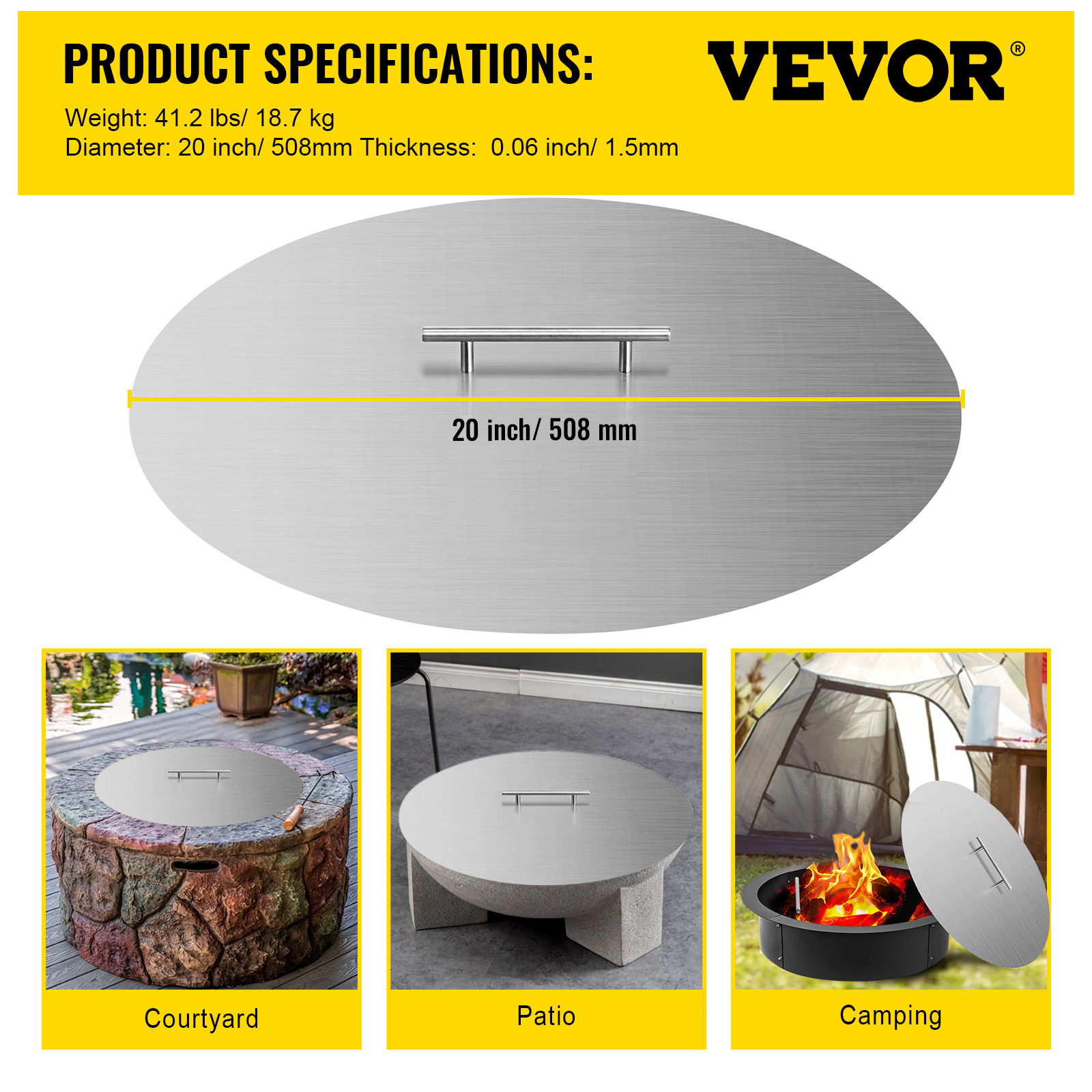 Double Flame Fire Pit Lid Cover 20 Diameter Proctecter Outdoor 304 ...