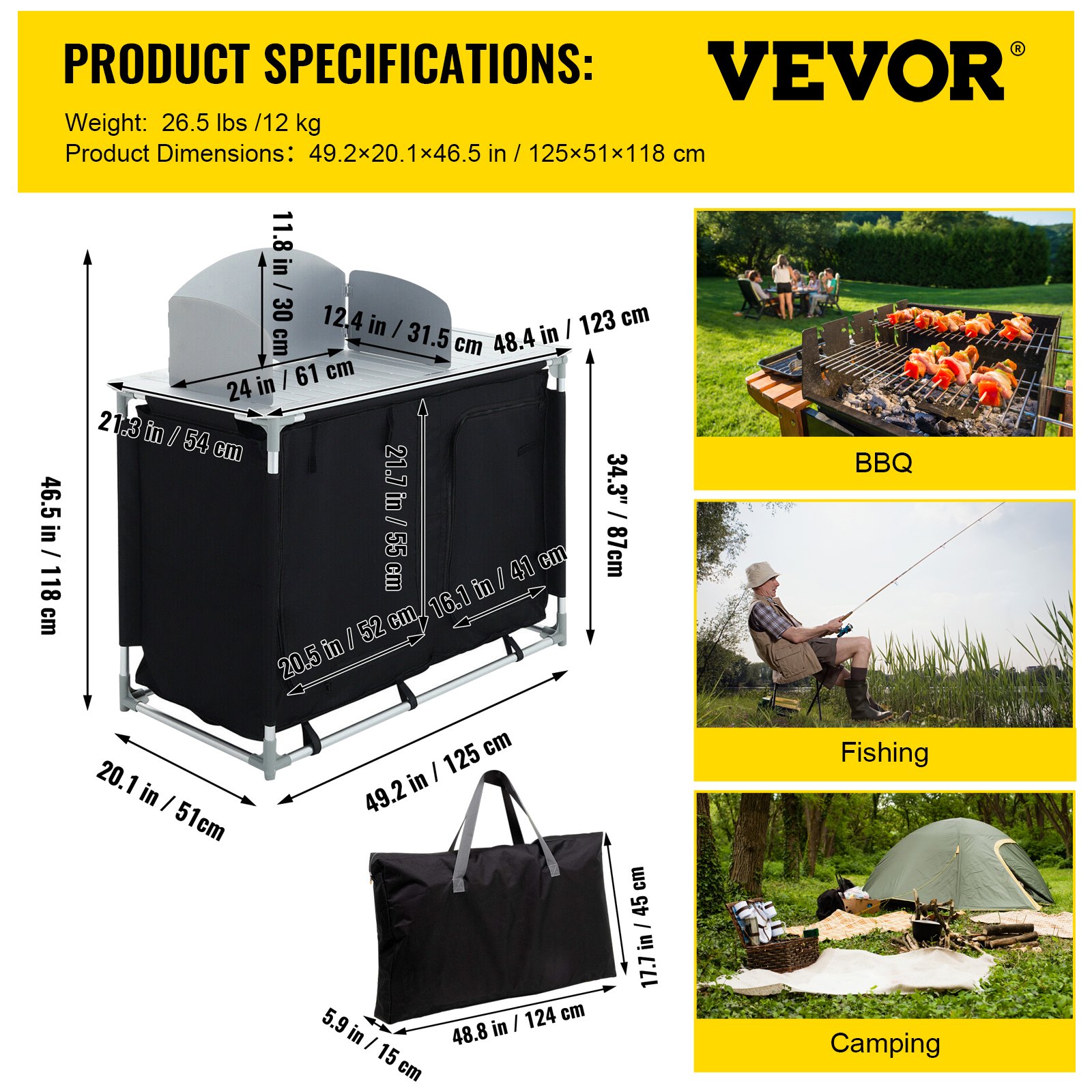 VEVOR Foldable Camping Kitchen Portable Outdoor Kitchen Storage Bag ...