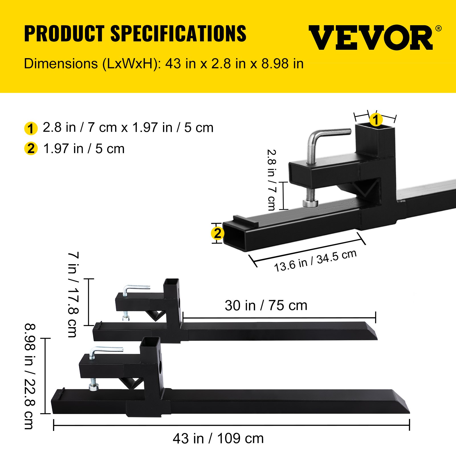 VEVOR Pallet Forks 30" 1500 lbs Heavy Duty Steel Tractor Fork ...