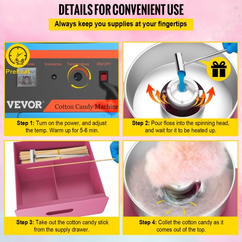 Electric Cotton Candy Maker With Cart Commercial Festival Sugar Floss ...