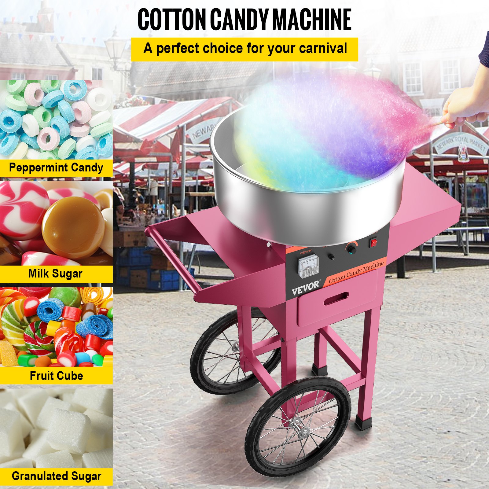 Electric Cotton Candy Maker With Cart Commercial Festival Sugar Floss ...
