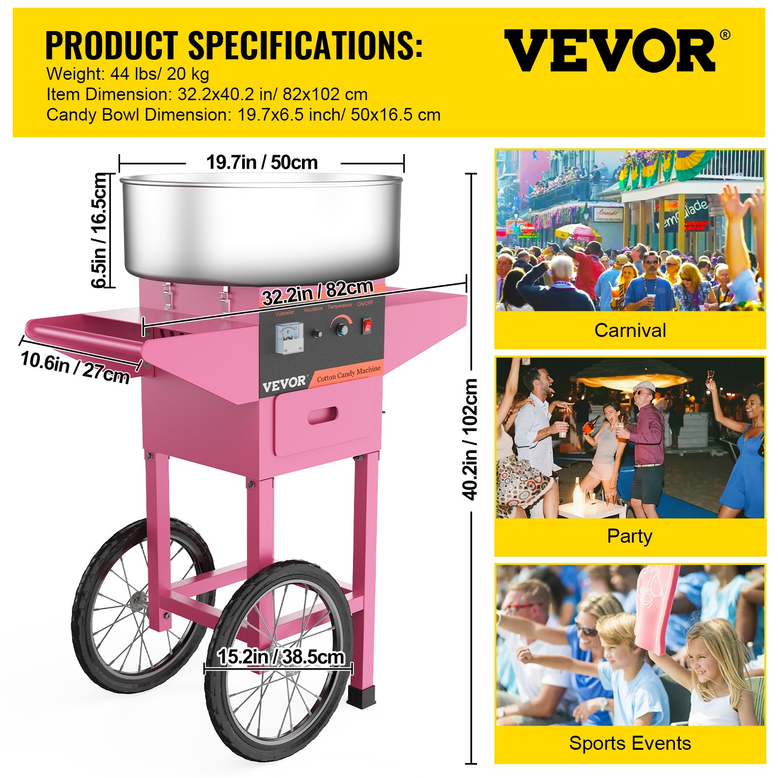 Electric Cotton Candy Maker With Cart Commercial Festival Sugar Floss ...