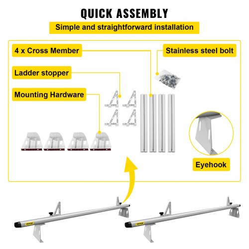 VEVOR Van Roof Ladder Rack, 2 Bars, 661 LBS Capacity, Heavy Duty ...