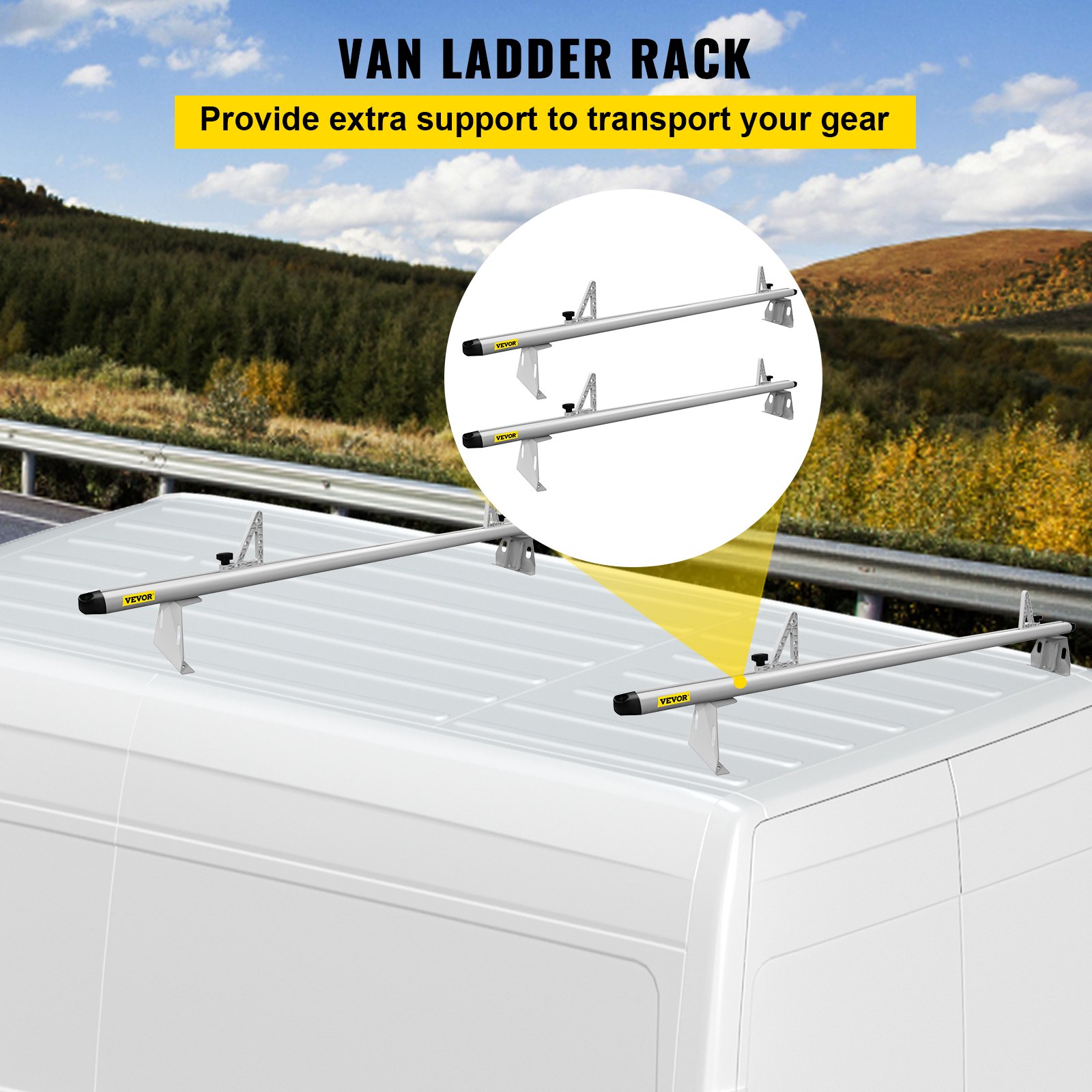 VEVOR Van Roof Ladder Rack, 2 Bars, 661 LBS Capacity, Heavy Duty ...