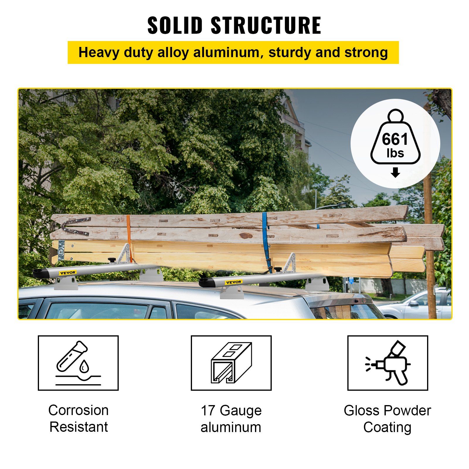 VEVOR Van Roof Ladder Rack, 2 Bars, 661 LBS Capacity, Heavy Duty ...