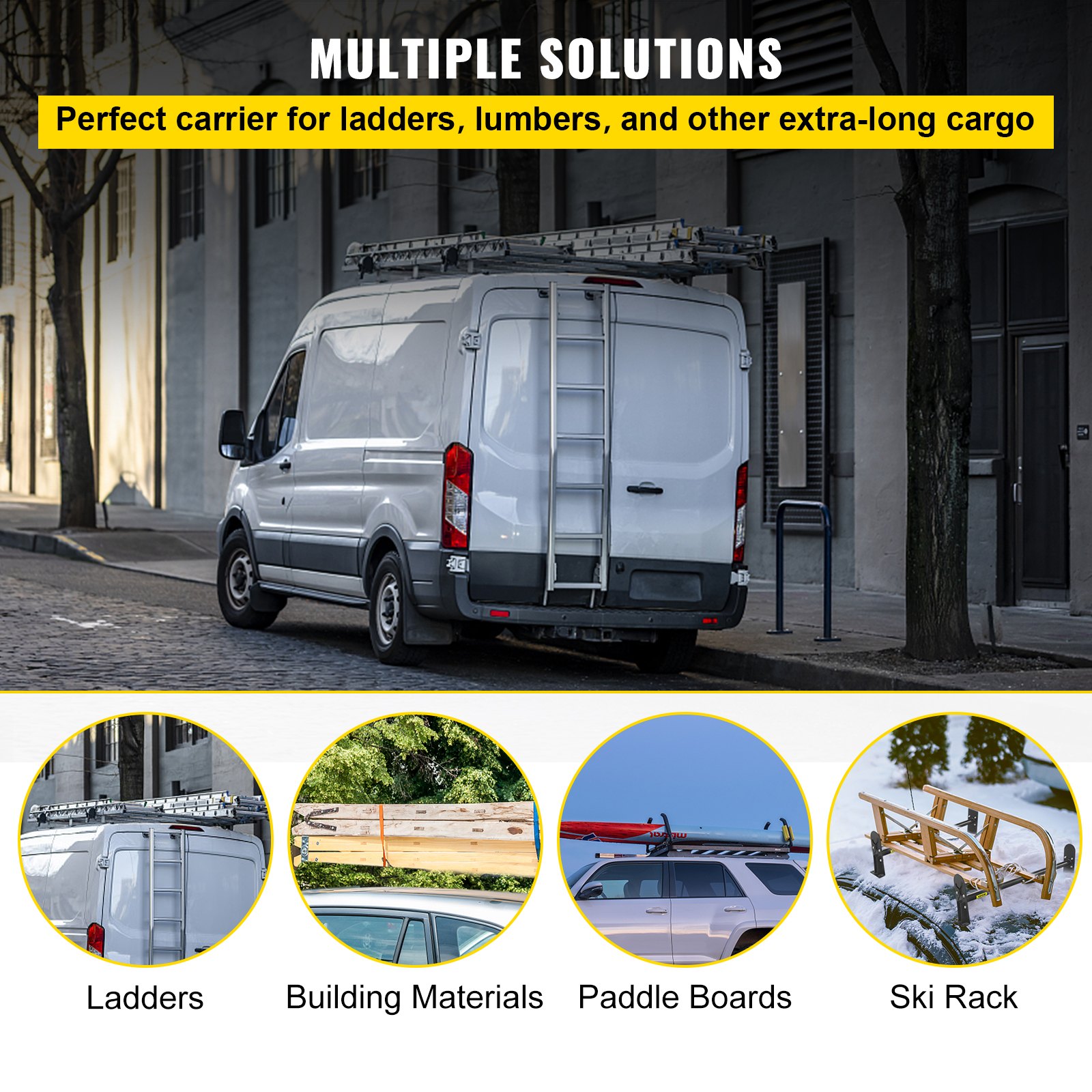 VEVOR Van Roof Ladder Rack, 2 Bars, 661 LBS Capacity, Heavy Duty ...