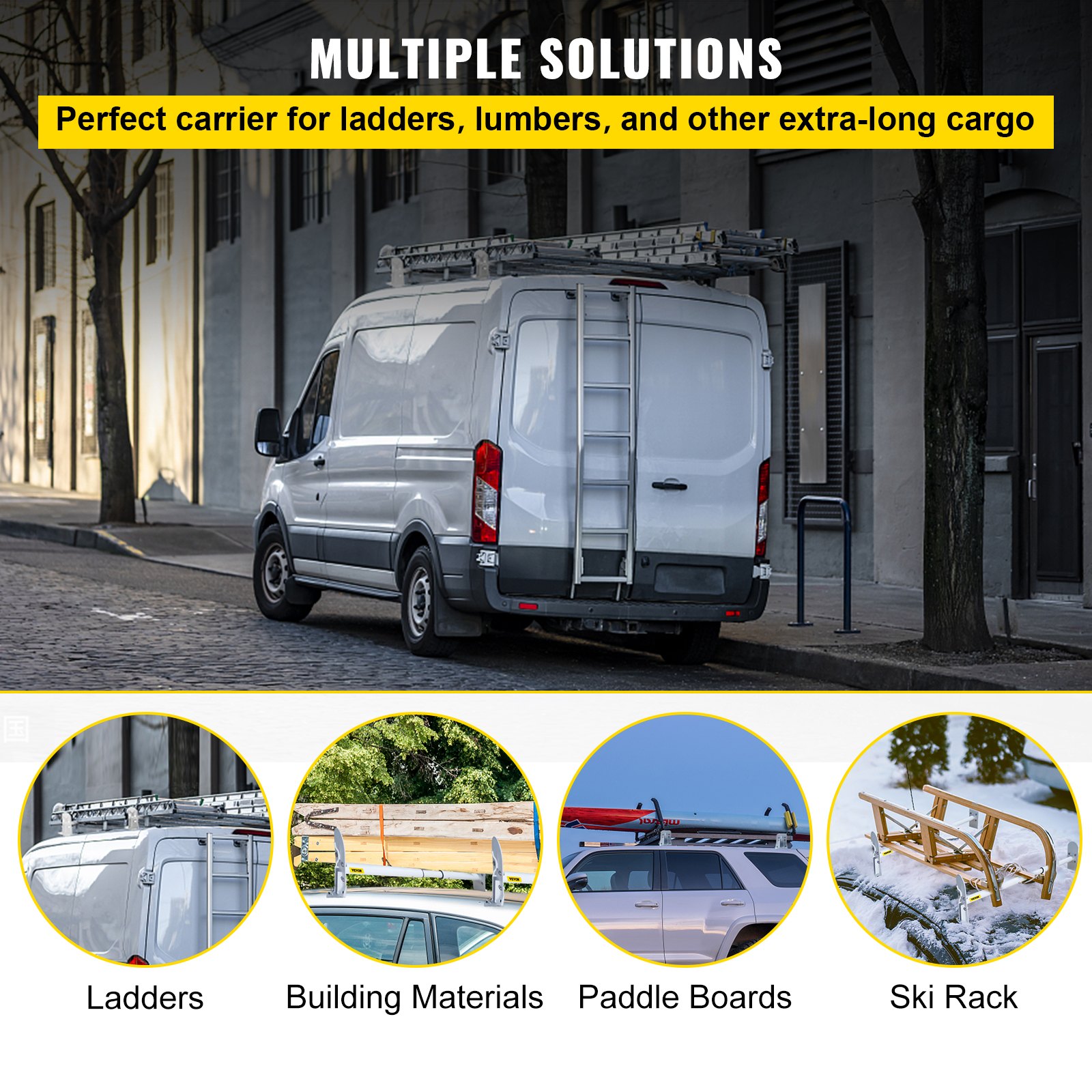 VEVOR Universal Van Ladder Roof Racks, 2 Bars, 331 LBS Capacity, 34.6 ...