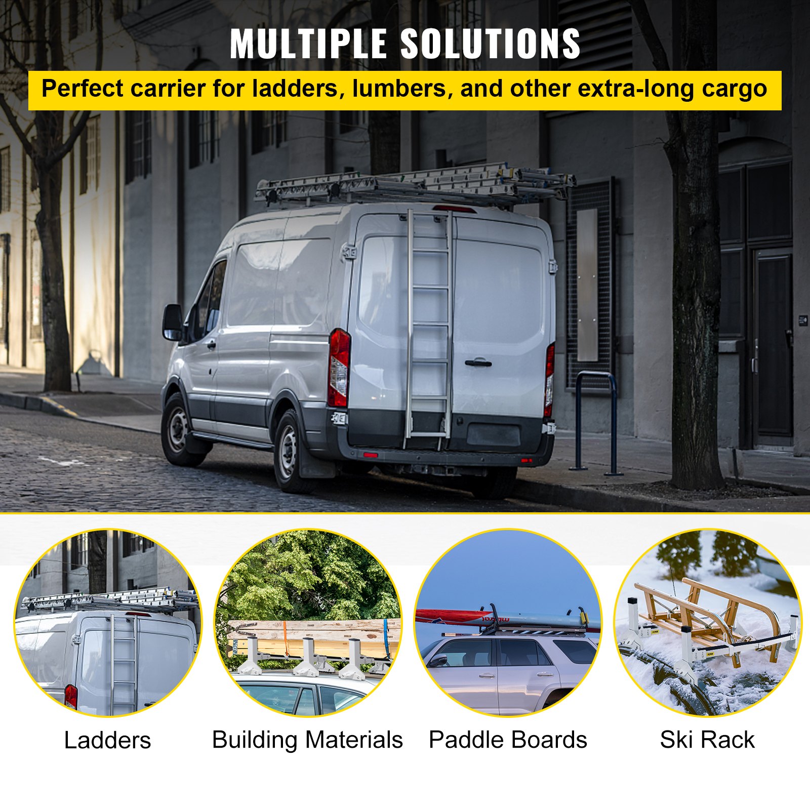 VEVOR Van Roof Ladder Rack, 3 Bars, 661 LBS Capacity, 46.9"-59.1 ...