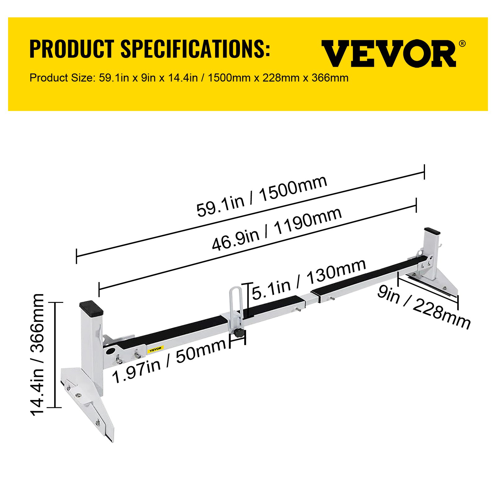 VEVOR Van Roof Ladder Rack, 3 Bars, 661 LBS Capacity, 46.9"-59.1 ...