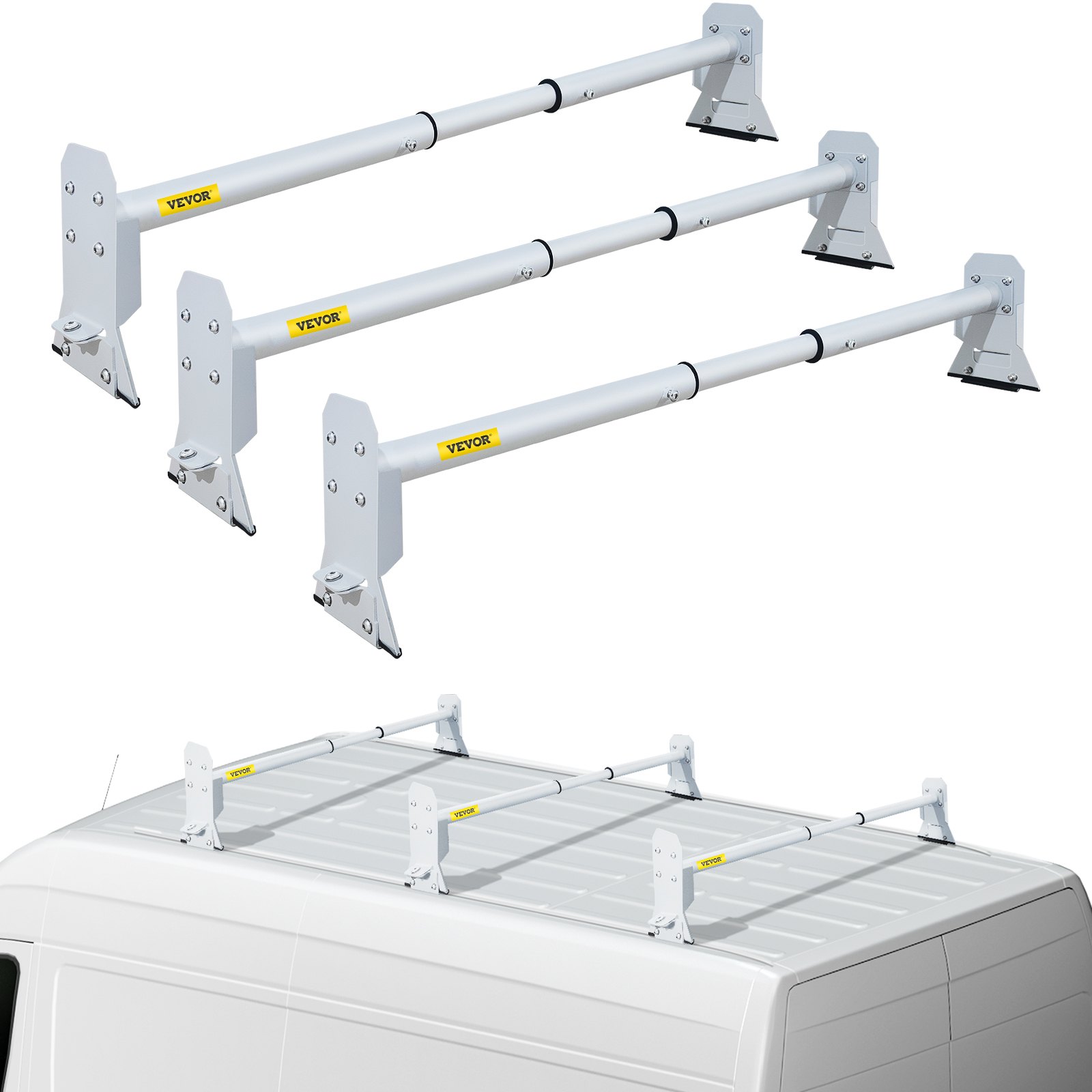 VEVOR Van Roof Ladder Rack, 3 Bars, 661 LBS Capacity, 46.5"-68.1 ...