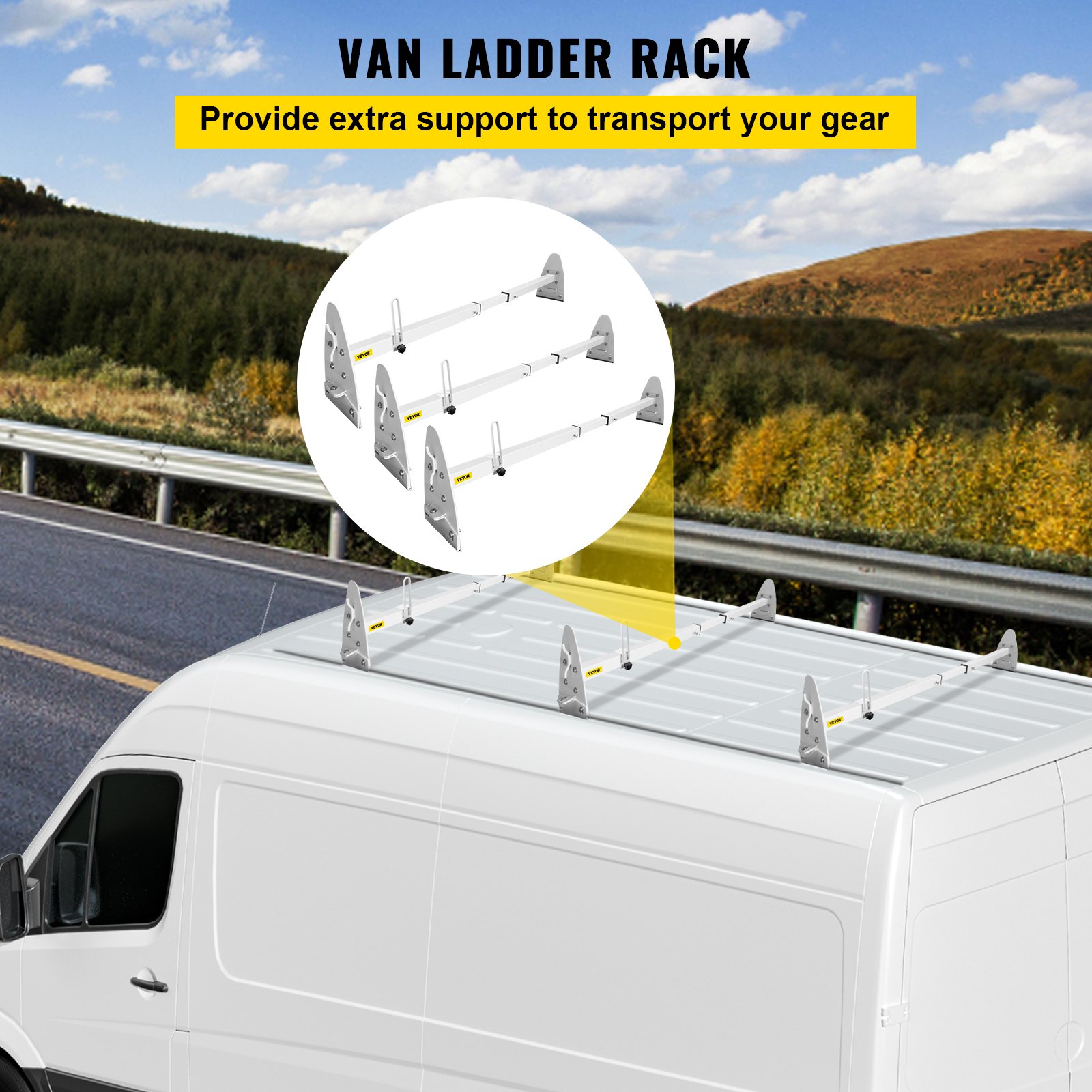 VEVOR Roof Ladder Rack Van Ladder Rack with Ladder Stoppers 52"-64" 3 ...