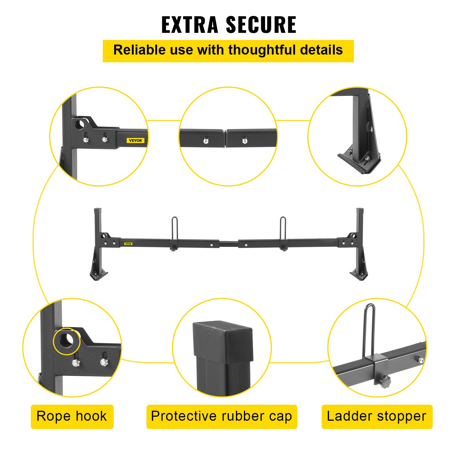 VEVOR Roof Ladder Rack Van Ladder Rack with Ladder Stoppers 3 Bars 661 ...