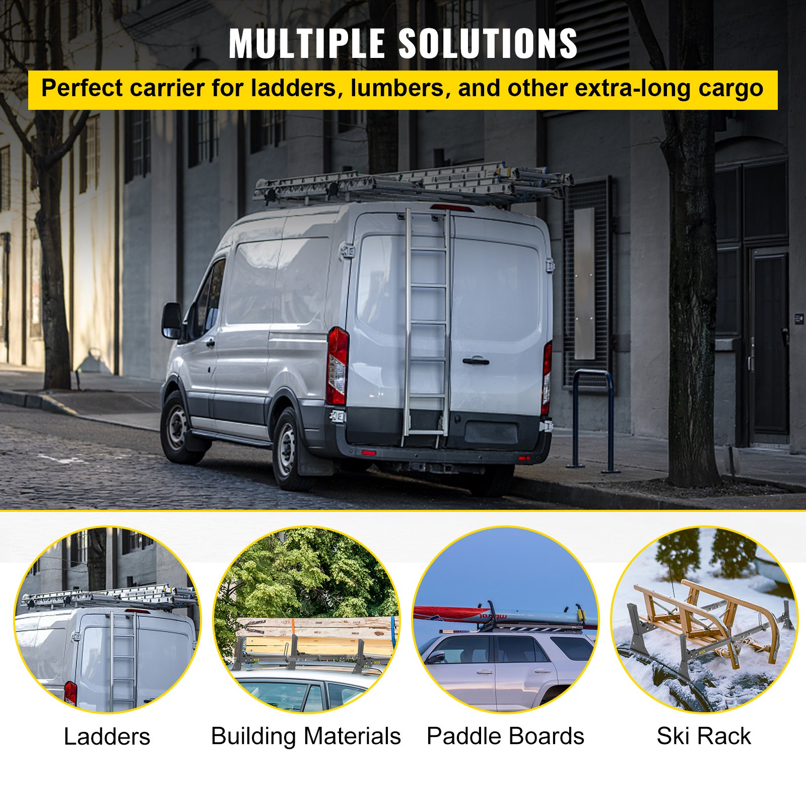 VEVOR Van Ladder Roof Racks, 3 Bars, 661 LBS Capacity, Adjustable Matte ...