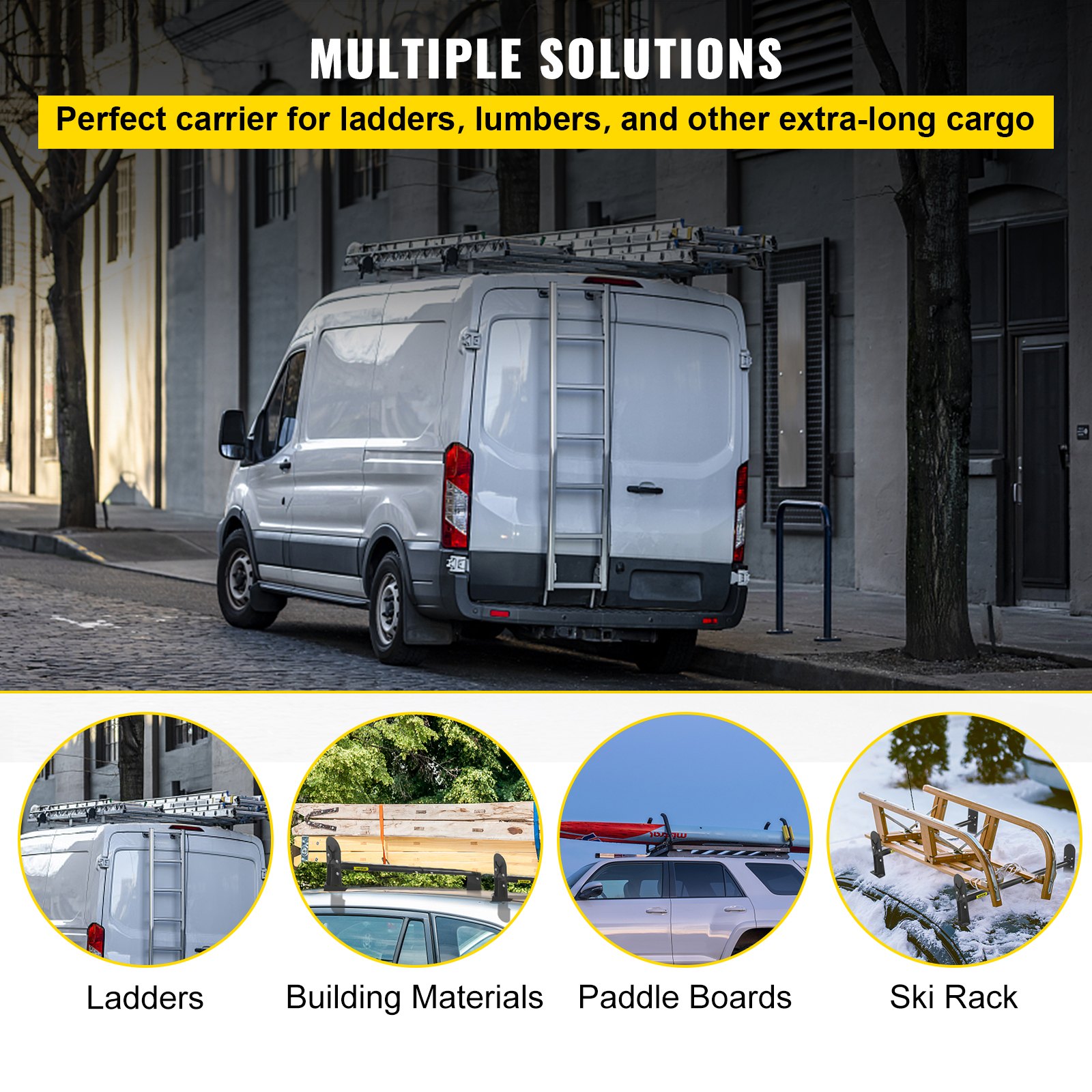 VEVOR Roof Ladder Rack Van Ladder Rack 34.6'-56' Adjustable 2 Bars 661 ...