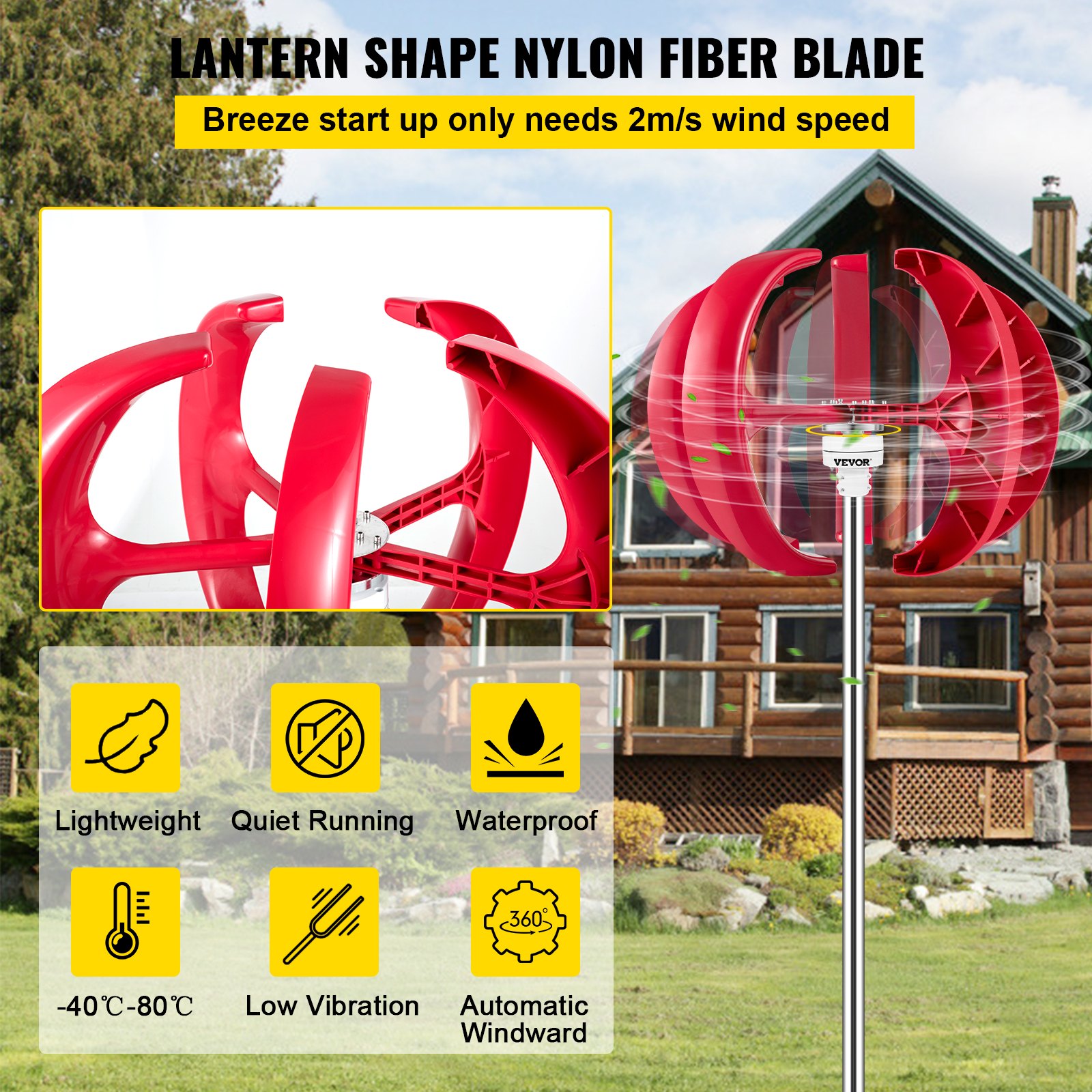 VEVOR Lantern Wind Turbine, 12V/100W Vertical Turbine Generator, 35 ...