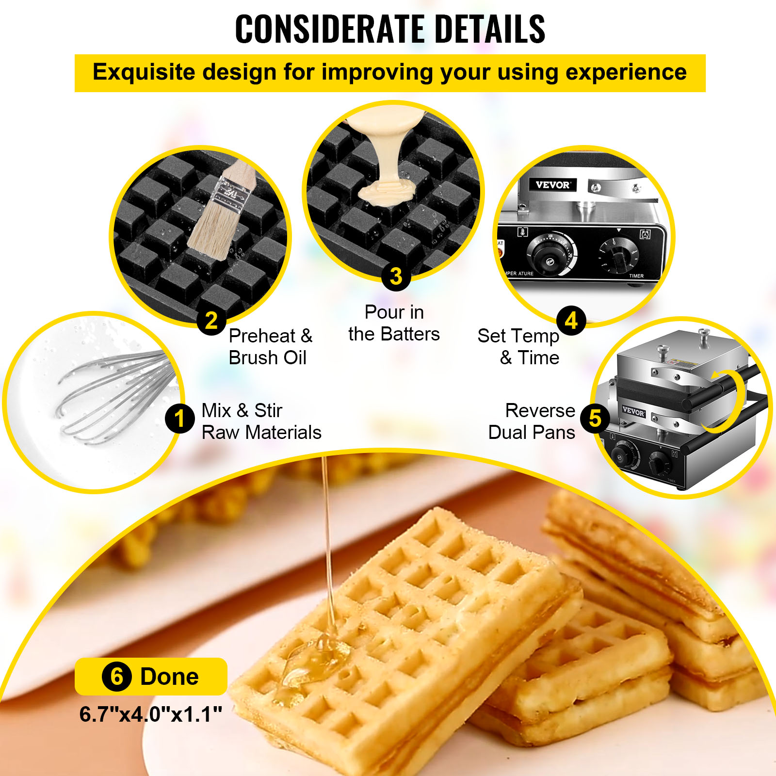 VEVOR Commercial Waffle Maker Machine Rectangle Waffle Baker Reversible ...