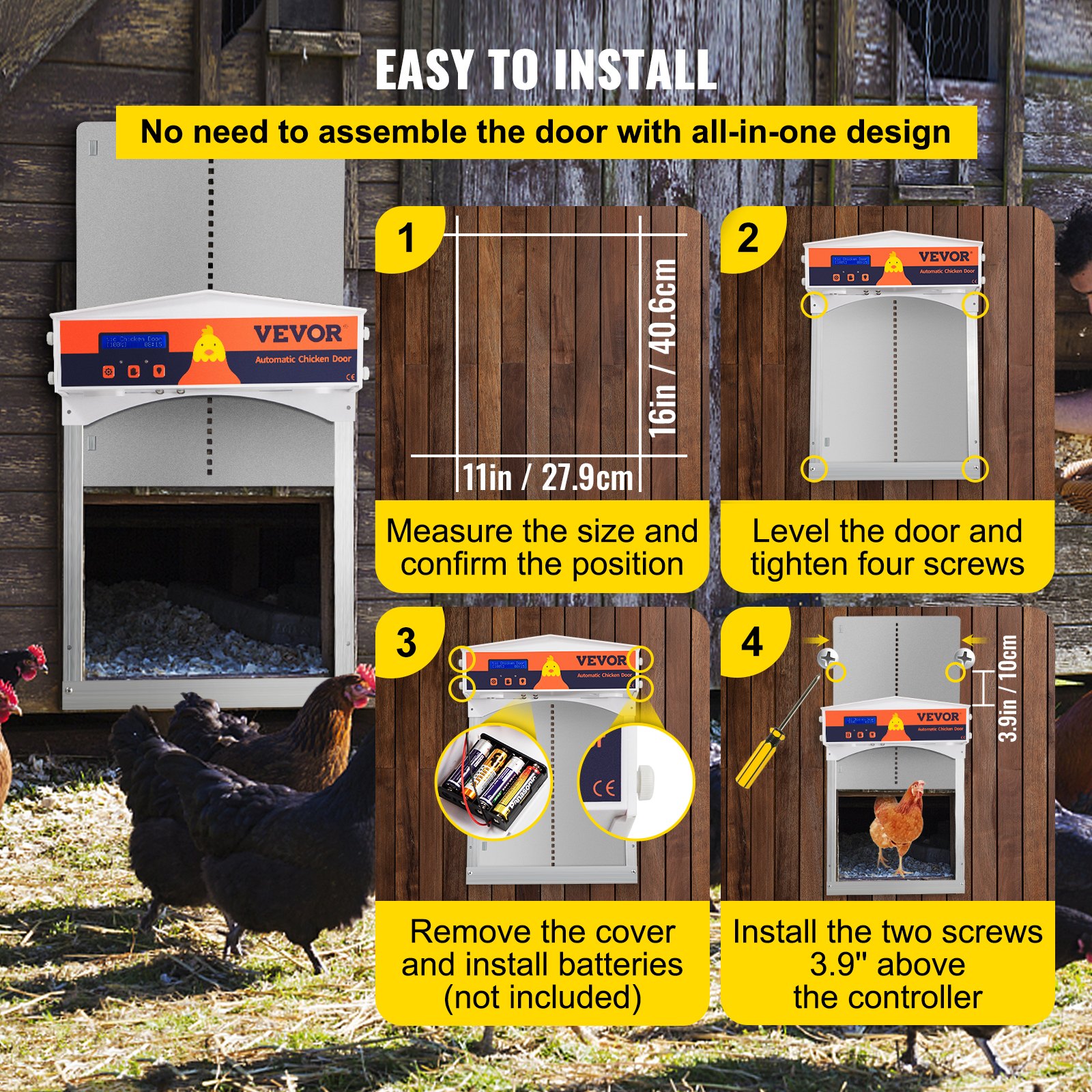 VEVOR Gray Automatic Chicken Coop Door, Auto Close, Gear Lifter ...