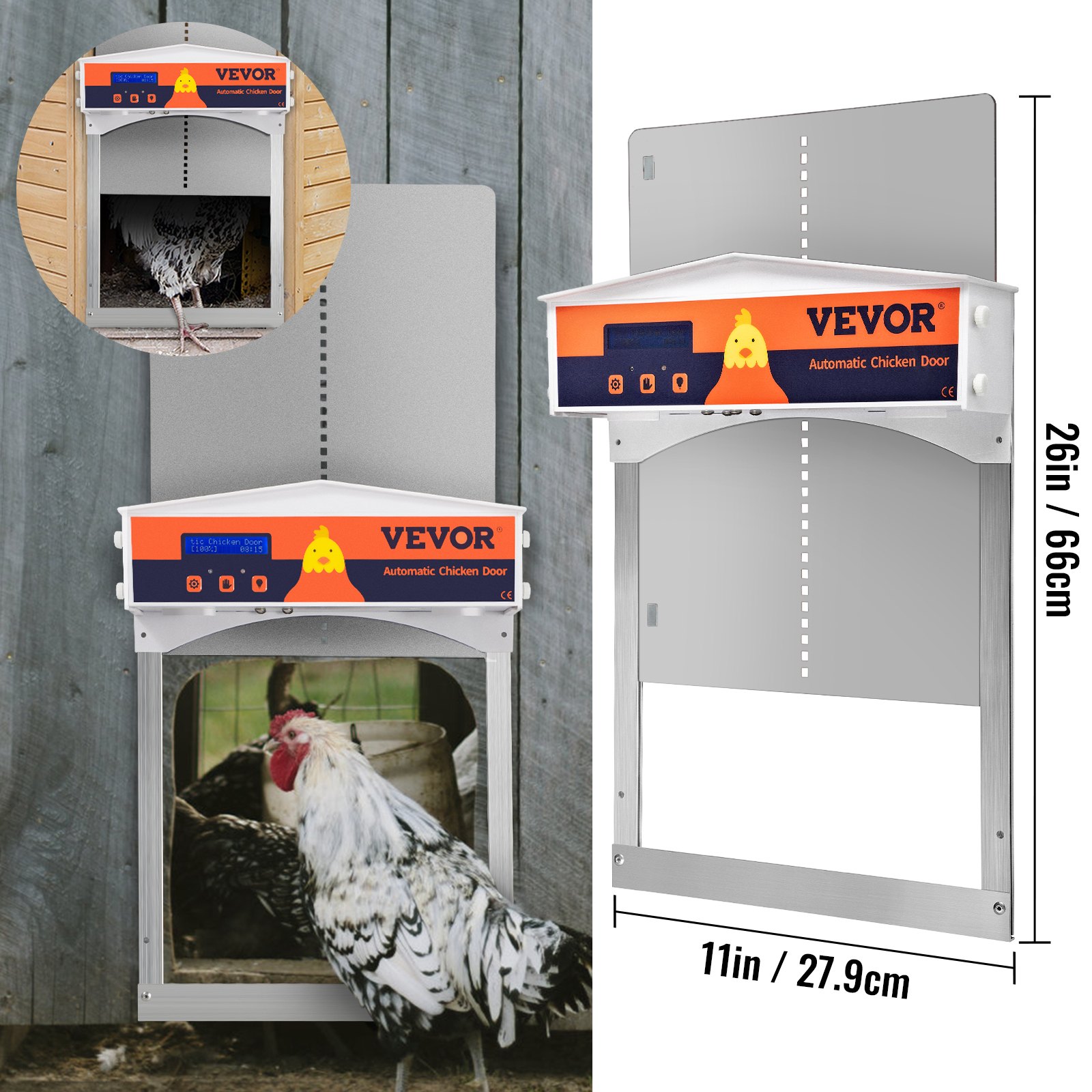 VEVOR Gray Automatic Chicken Coop Door, Auto Close, Gear Lifter ...