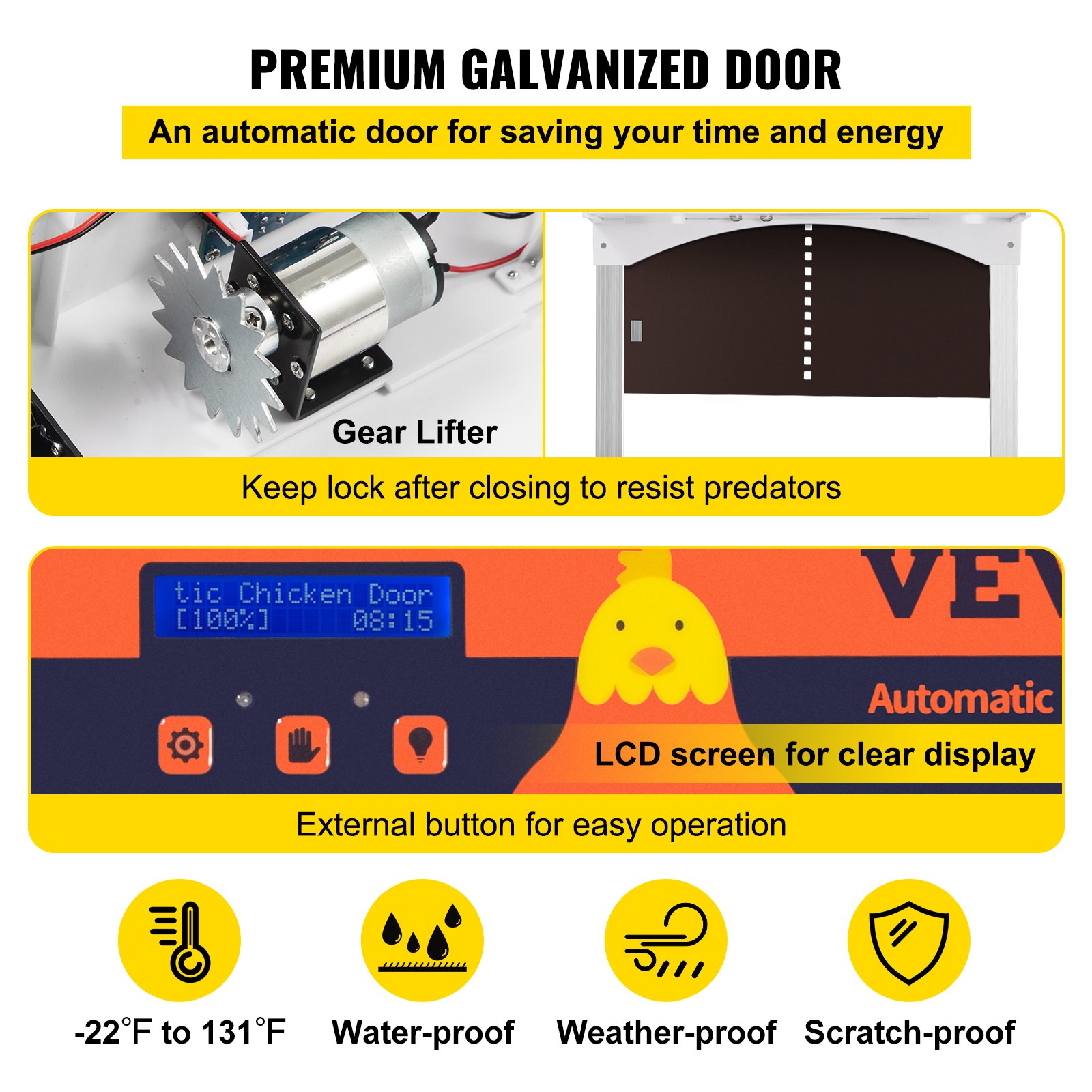 VEVOR Automatic Chicken Coop Door Opener Cage Closer Timer Light Sensor ...