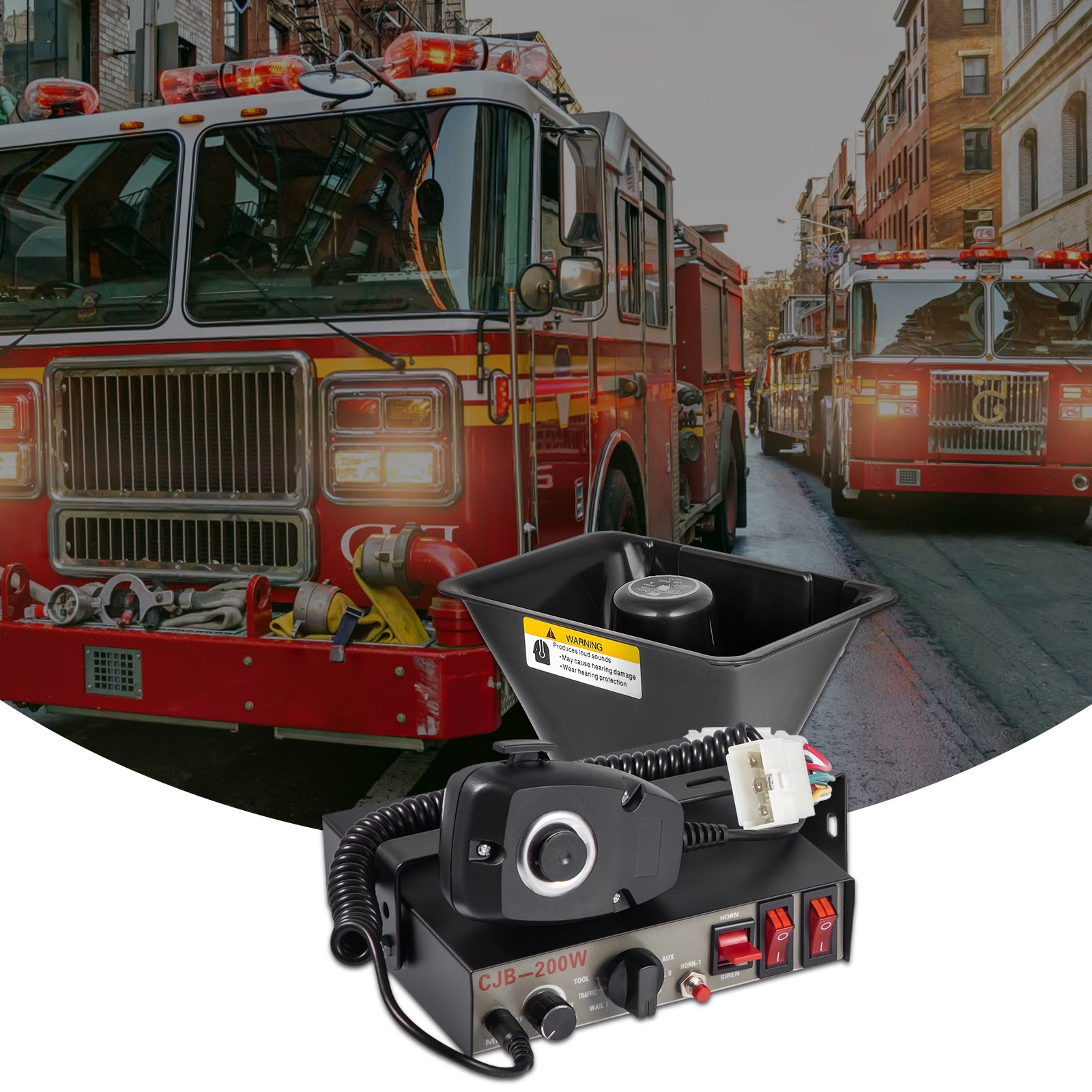 VEVOR 200W Car Warning Alarm Vehicle 7 Sound Loud Warning Alarm Kit MIC ...