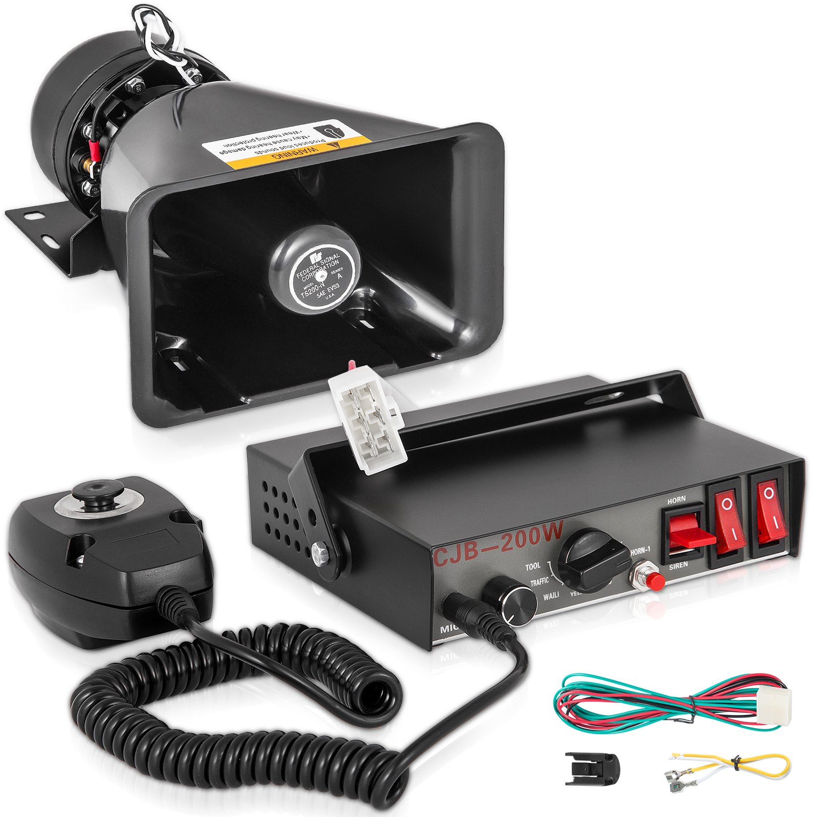 VEVOR 200W Car Warning Alarm Vehicle 7 Sound Loud Warning Alarm Kit MIC ...