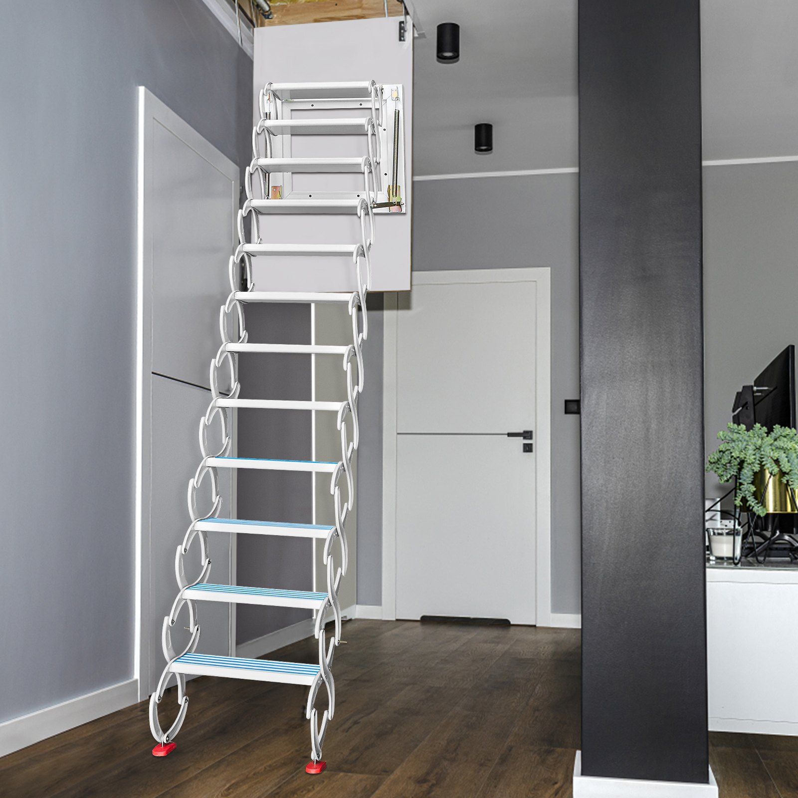 VEVOR Attic Steps Pull Down 12 Steps Attic Stairs Alloy Attic Access ...
