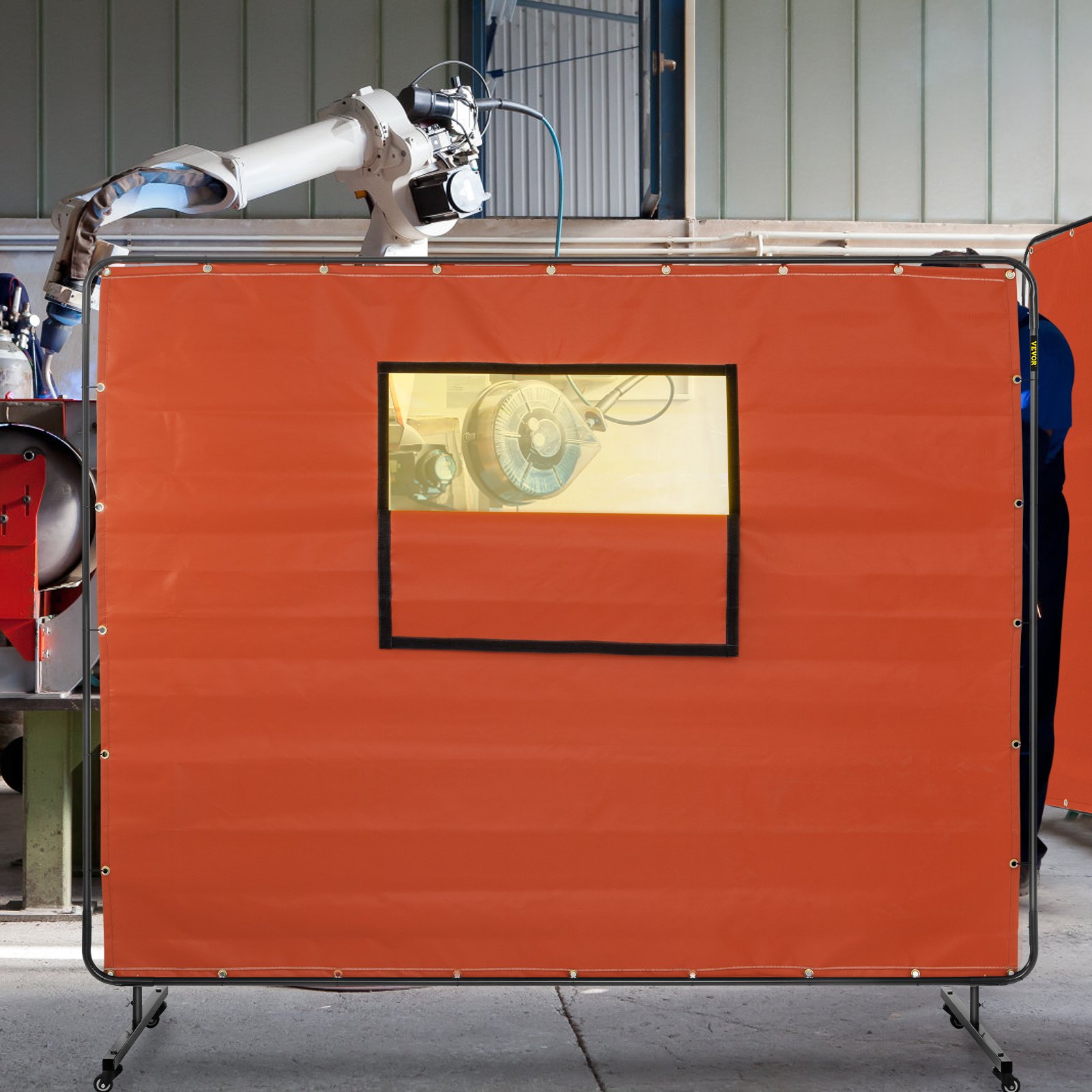 VEVOR Welding Curtain, 6' x 8', Welding Screen with Metal Frame & 4 ...