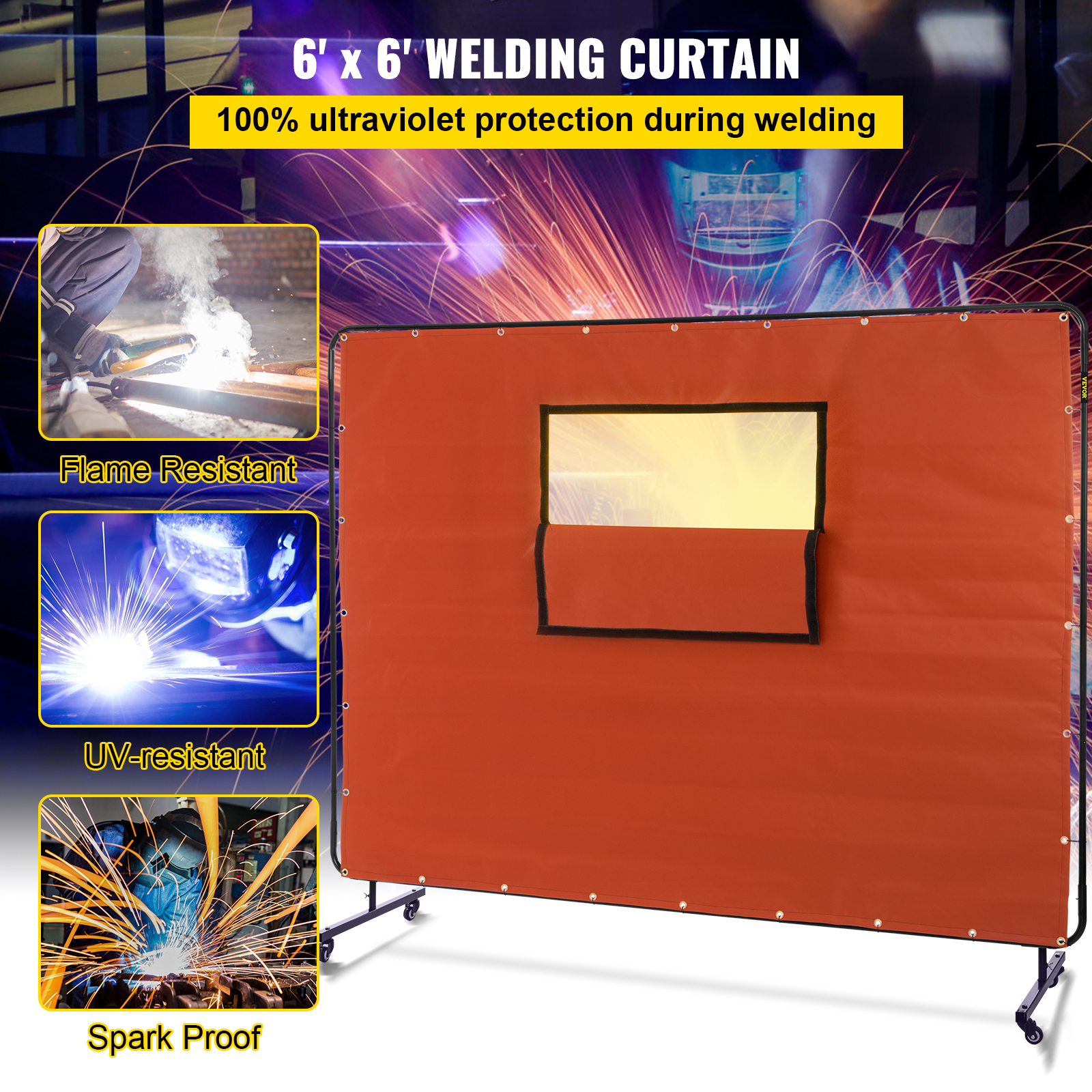 VEVOR Welding Curtain Welding Screen Frame 6' x 8' Fiberglass w/ Window ...