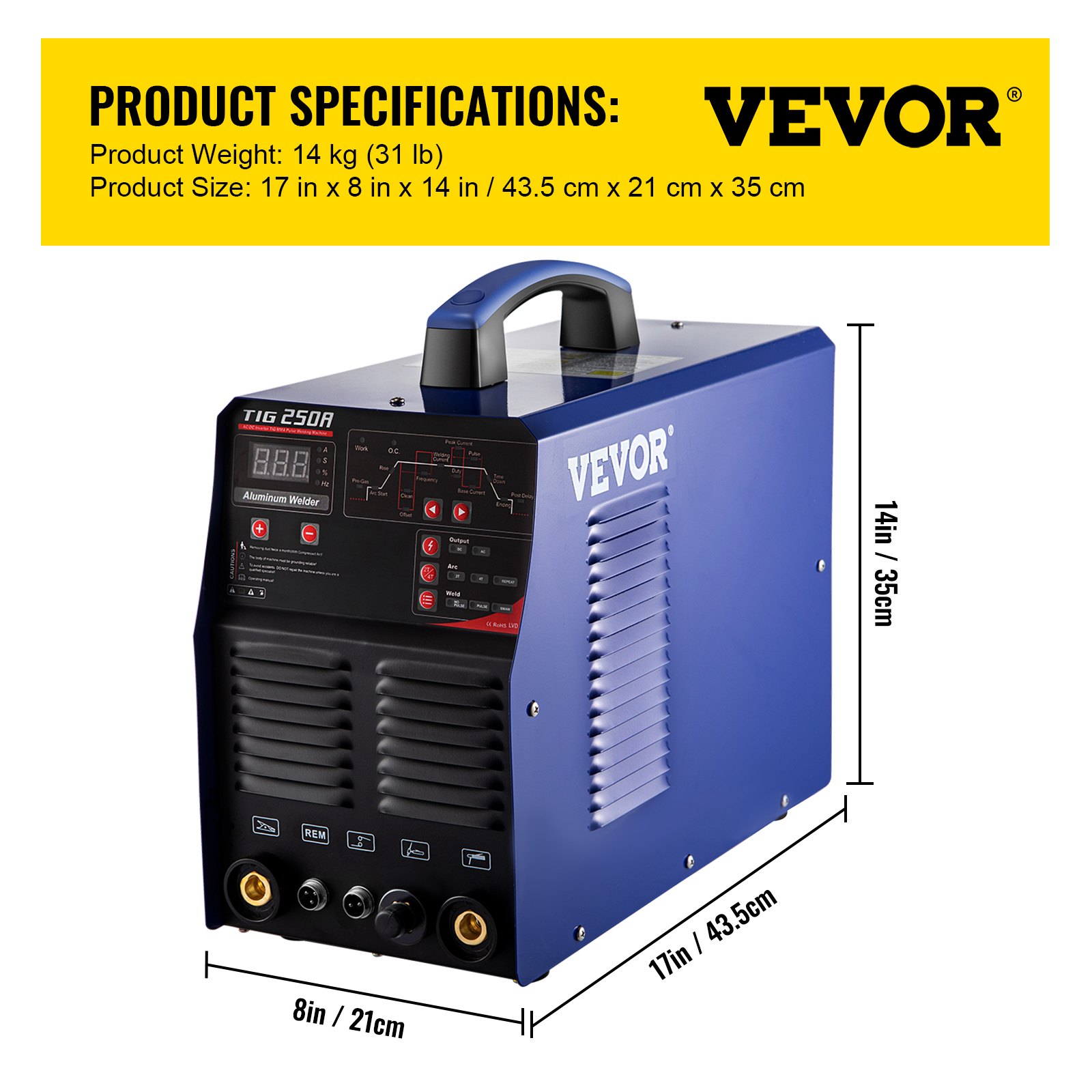 VEVOR TIG Welder AC/DC, 3 in 1 TIG/MMA/ARC Welding Machine with 110 ...
