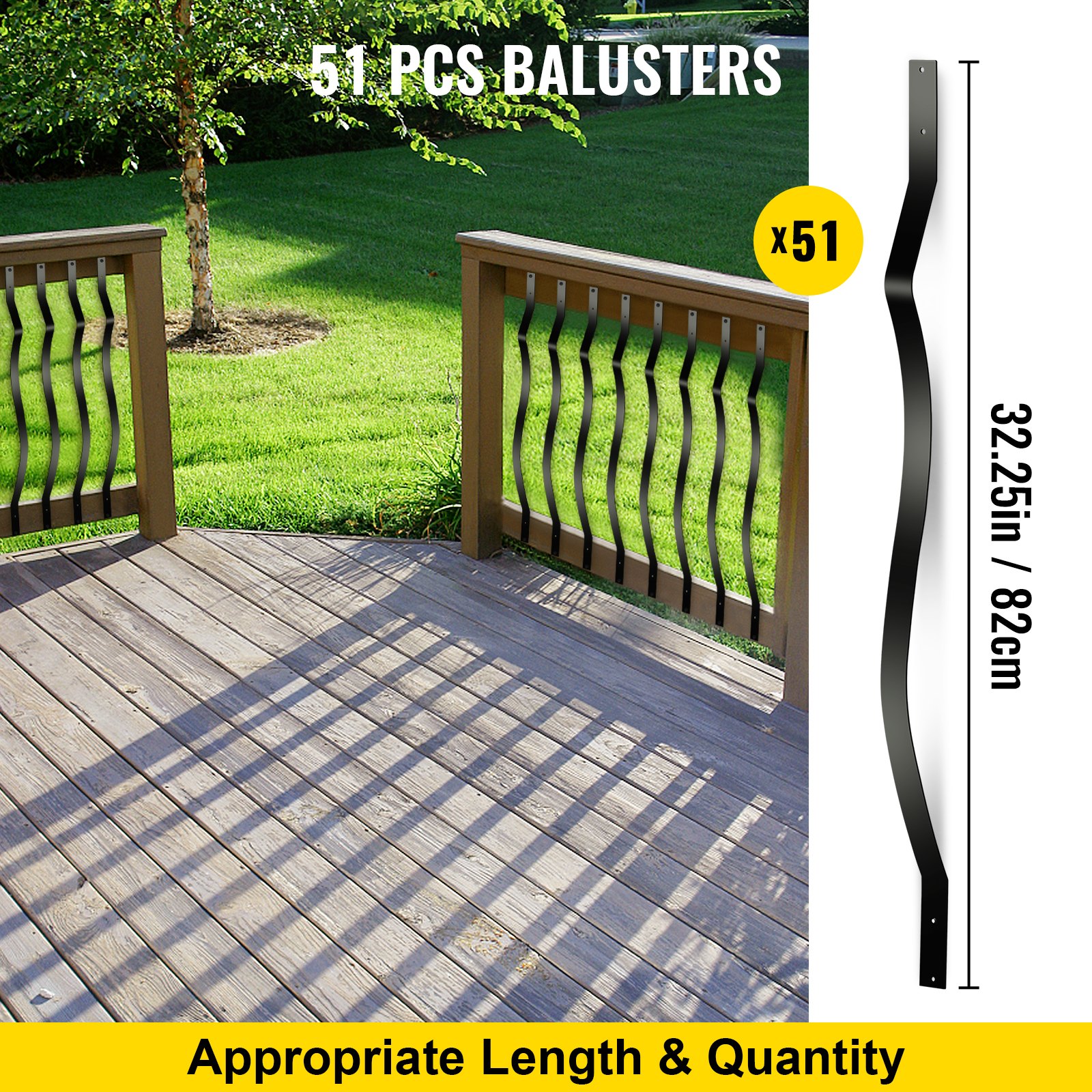 VEVOR Deck Balusters, 51 Pack Metal Deck Spindles, 32.25"x1" Staircase ...