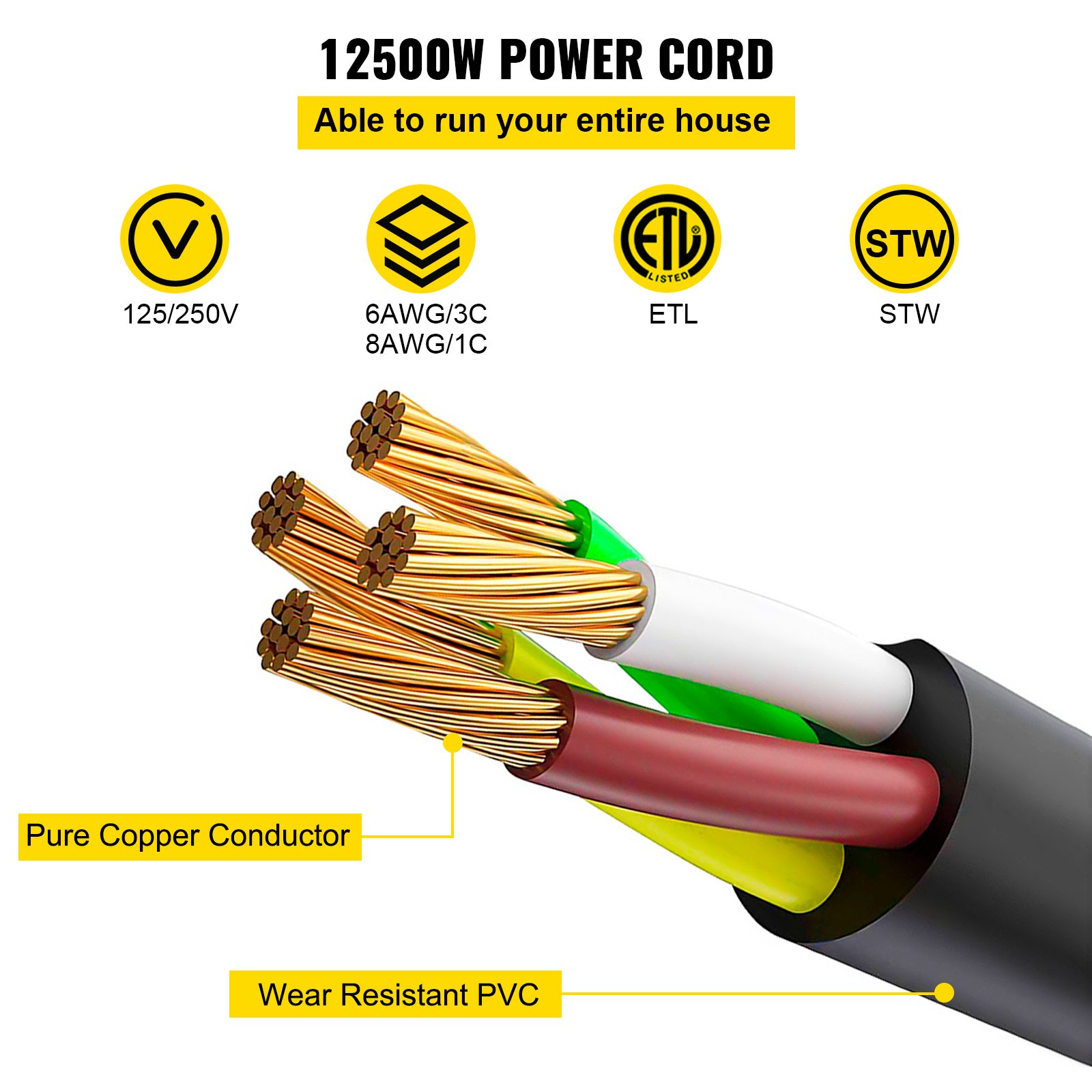 VEVOR 15Ft 50 Amp RV Extension Cord Durable Premium Power Cord RV 26 ...