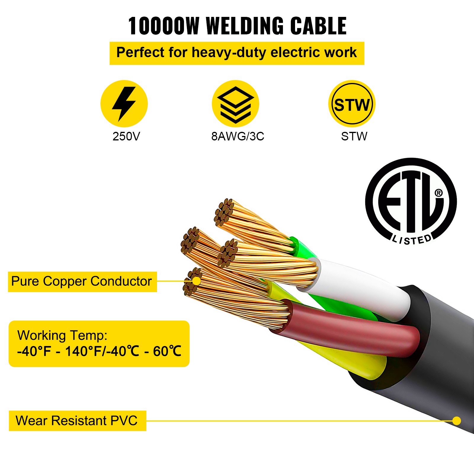 VEVOR Welder Extension Cord 40Amp 25ft 250V, Welding Power Cord with ...