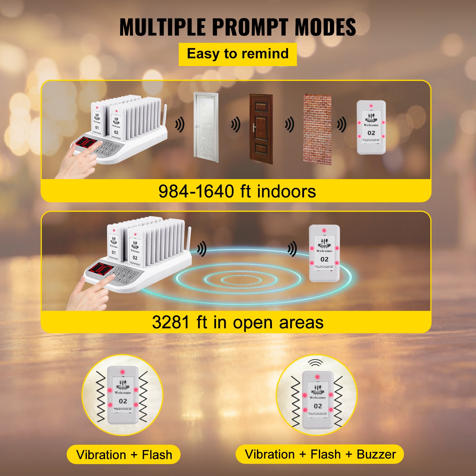VEVOR Restaurant Pager Beeper System 20 Coasters Wireless Pagers for ...
