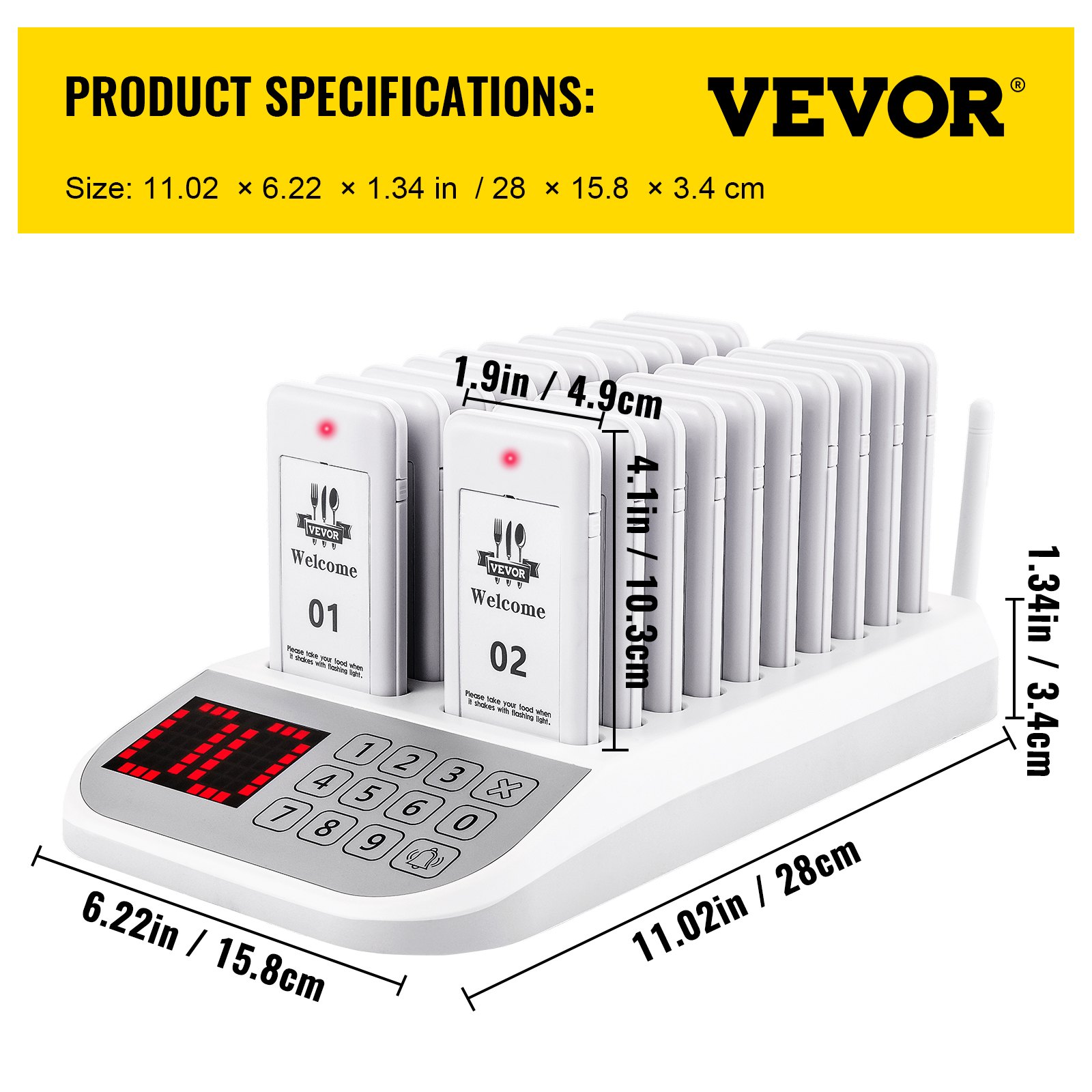VEVOR Restaurant Pager System 20 Coasters Max 98 Nursery Pager Wireless ...