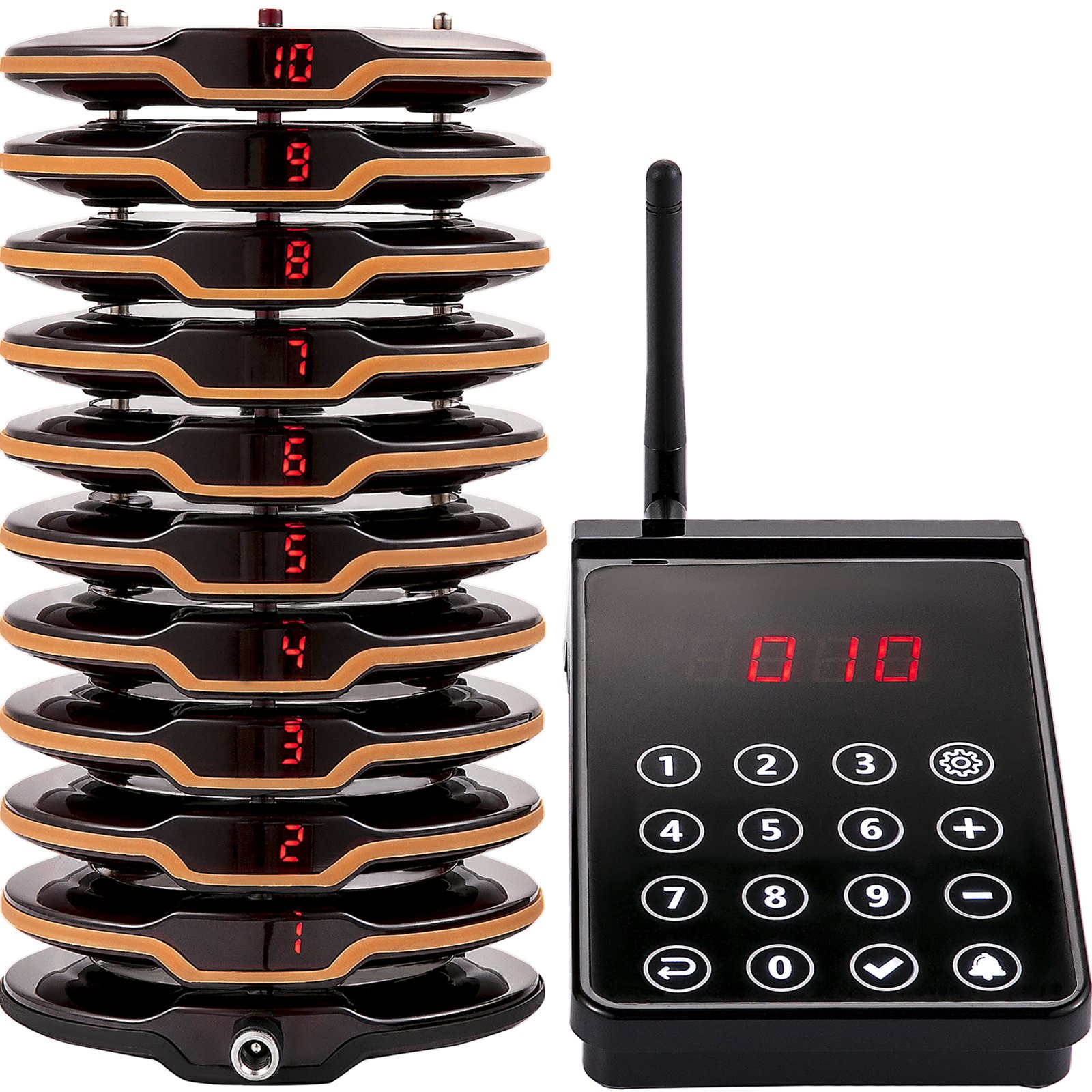VEVOR Restaurant Pager System 10 Coasters Max 98 Nursery Pager Wireless ...