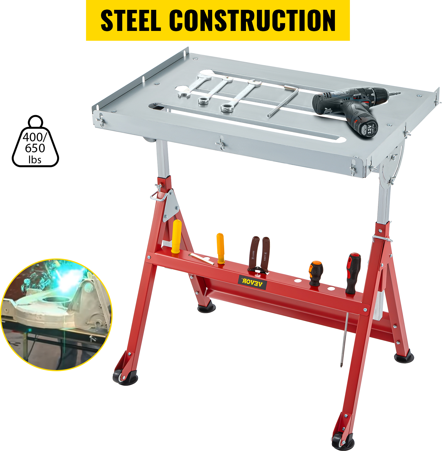 VEVOR Welding Table Steel Welding Table 91.5 x 61 cm Adjustable Height ...