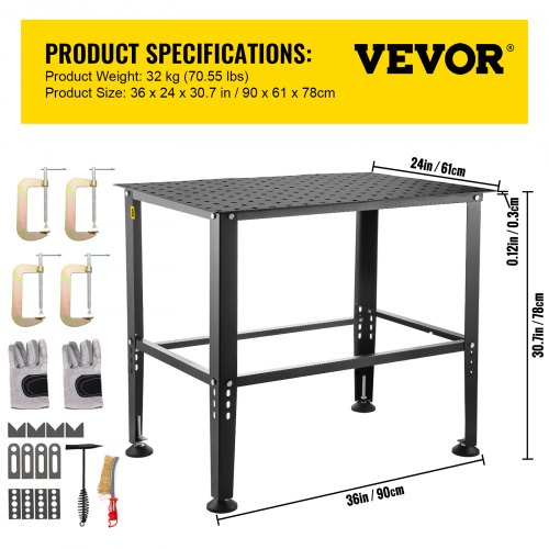 VEVOR Welding Table, 36" x 24" Adjustable Workbench, 0.12" Thick ...