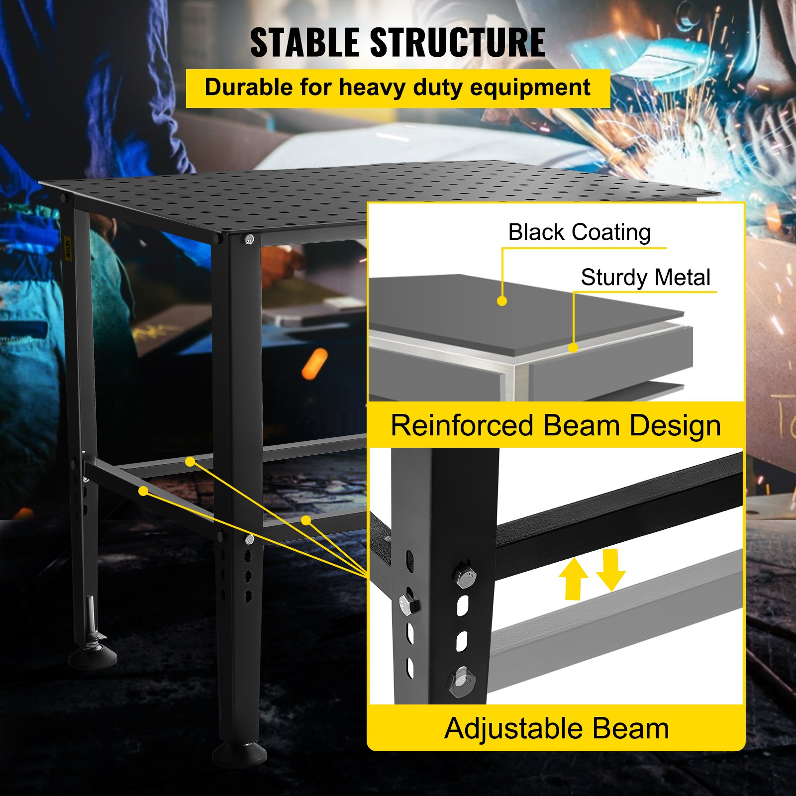 VEVOR Welding Table, 36" x 24" Adjustable Workbench, 0.12" Thick ...