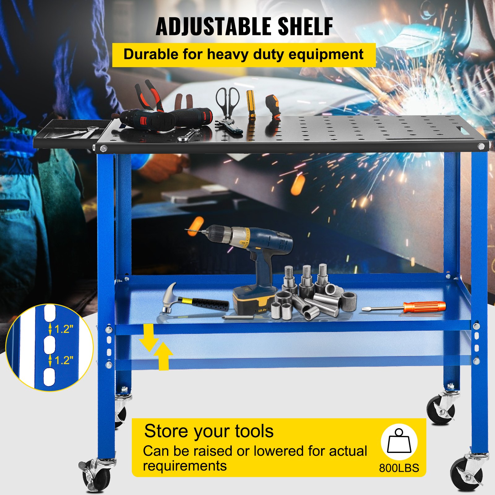 VEVOR Adjustable Workbench Steel Work Table 18" x 36" Steel Workbench w ...