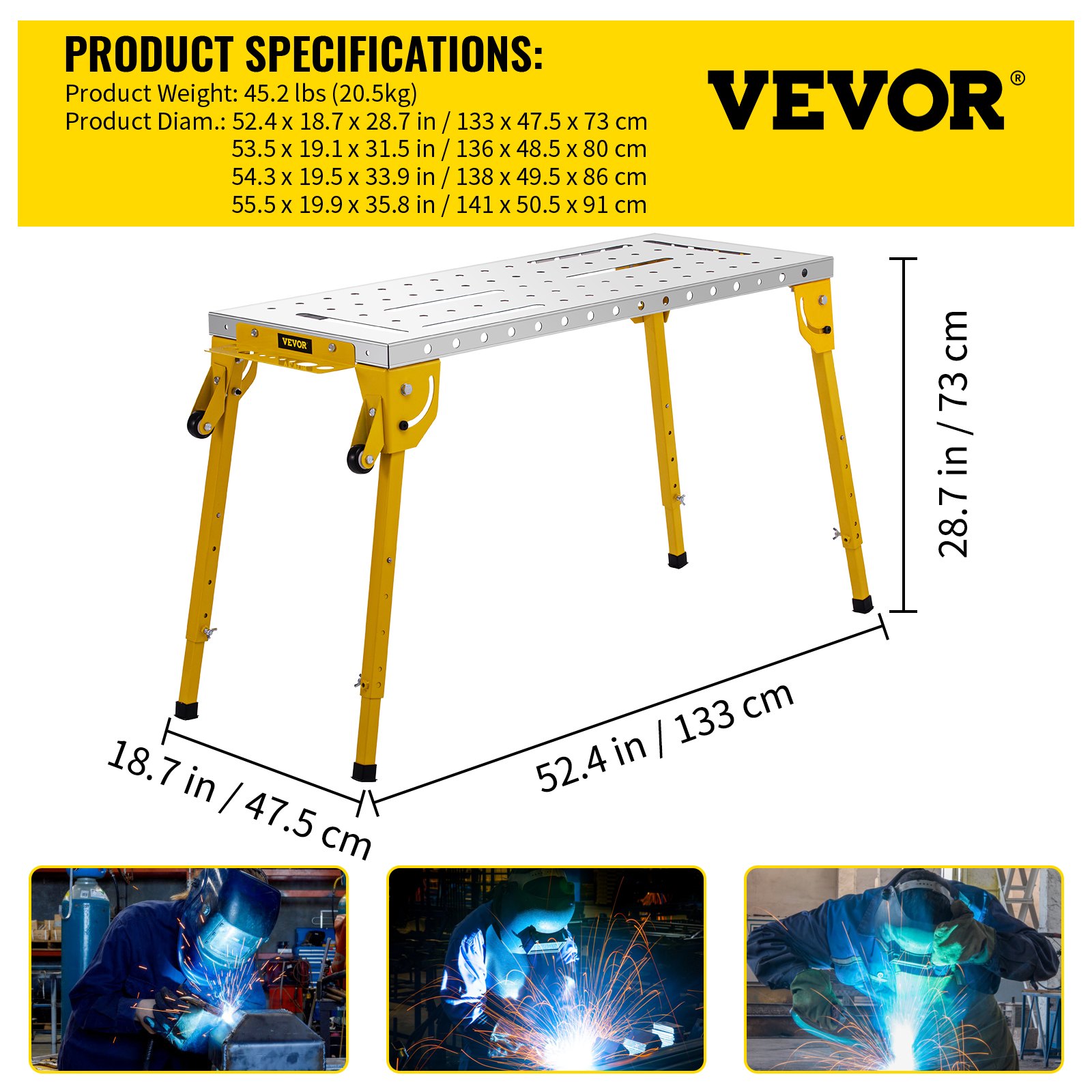 VEVOR Welding Table, 46" x 18" Table Top, Steel Portable Workbench with ...