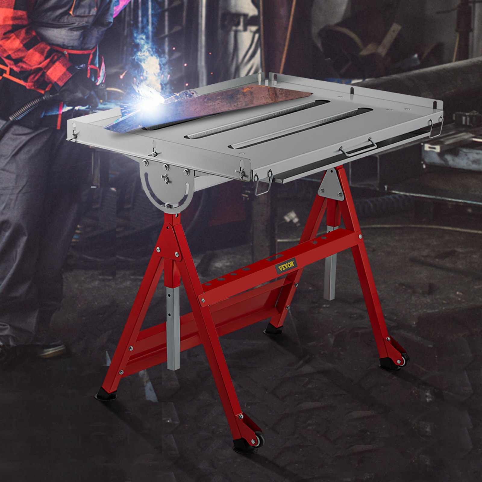VEVOR Welding Table, 30" x 20", Steel Industrial Workbench w/ 400lbs ...